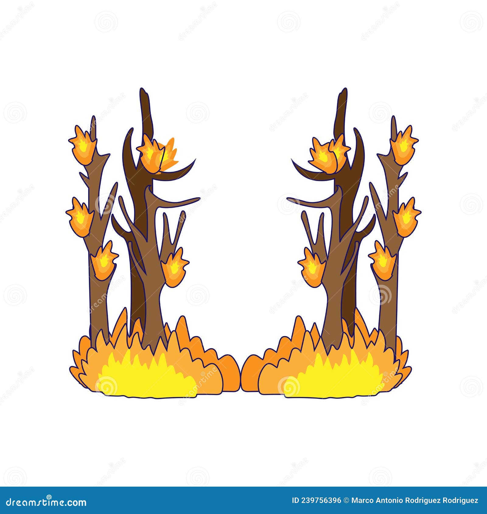 Isolated Burning Trees. Destruction of the Ecosystem Vector Stock ...