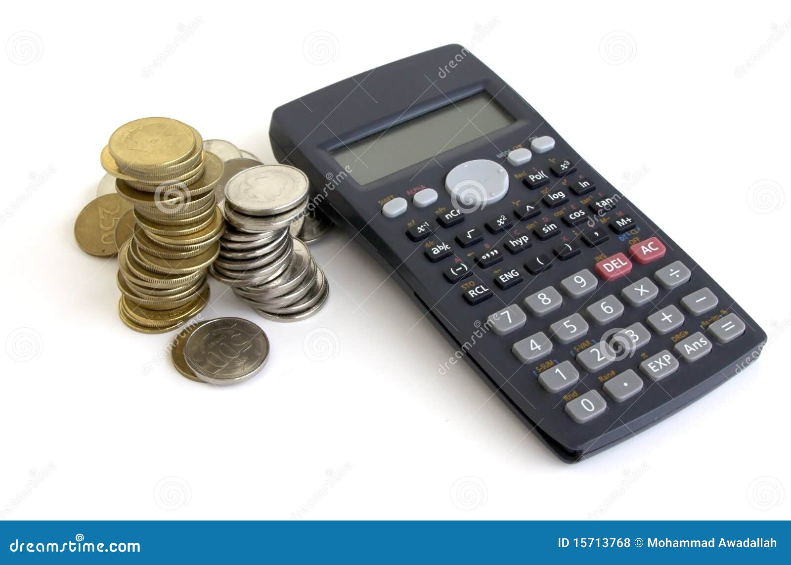 Isolated Calculator and Money Stock Photo - Image of cheque, brass ...