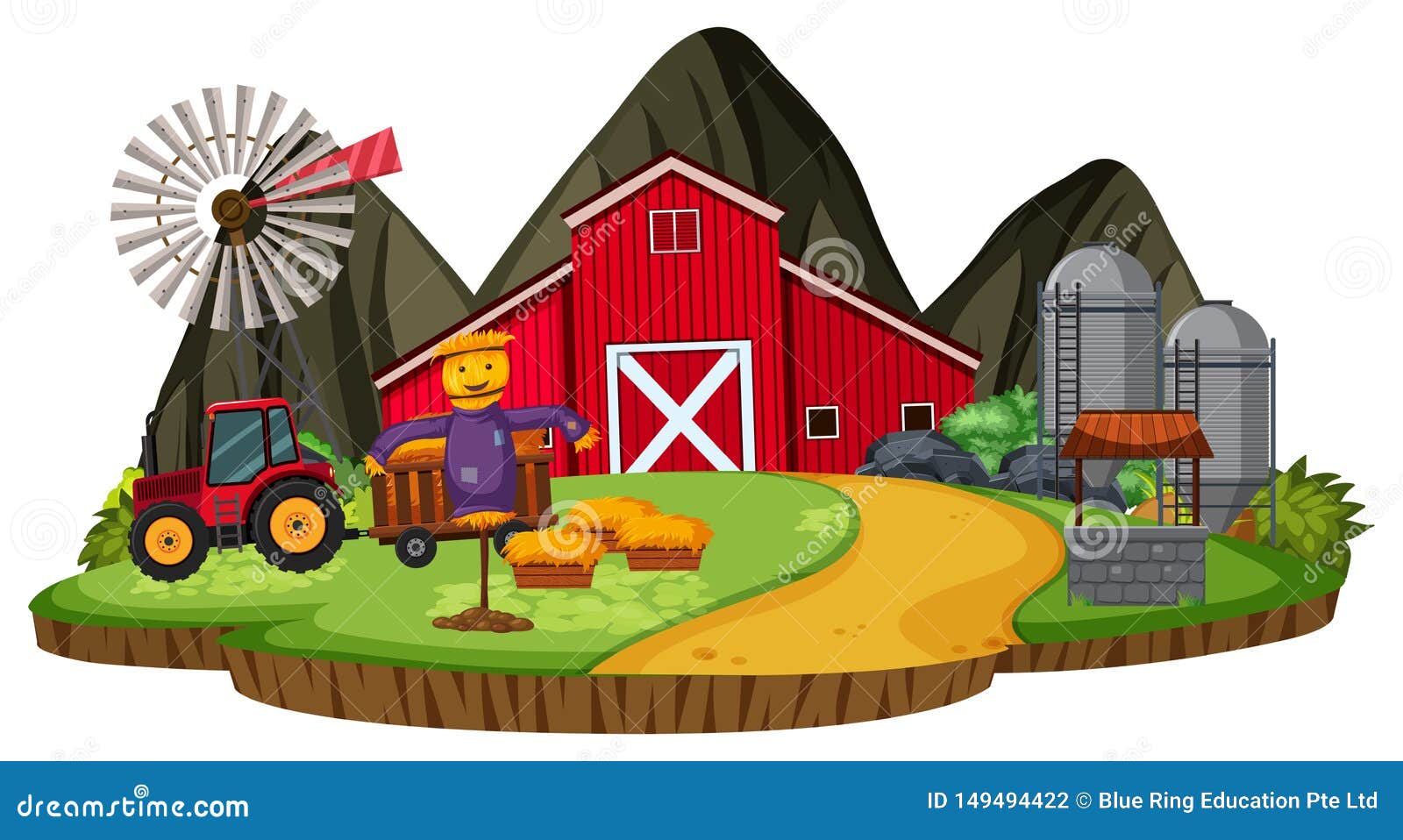 Isolated Cartoon Farm Scene Stock Vector - Illustration of green ...