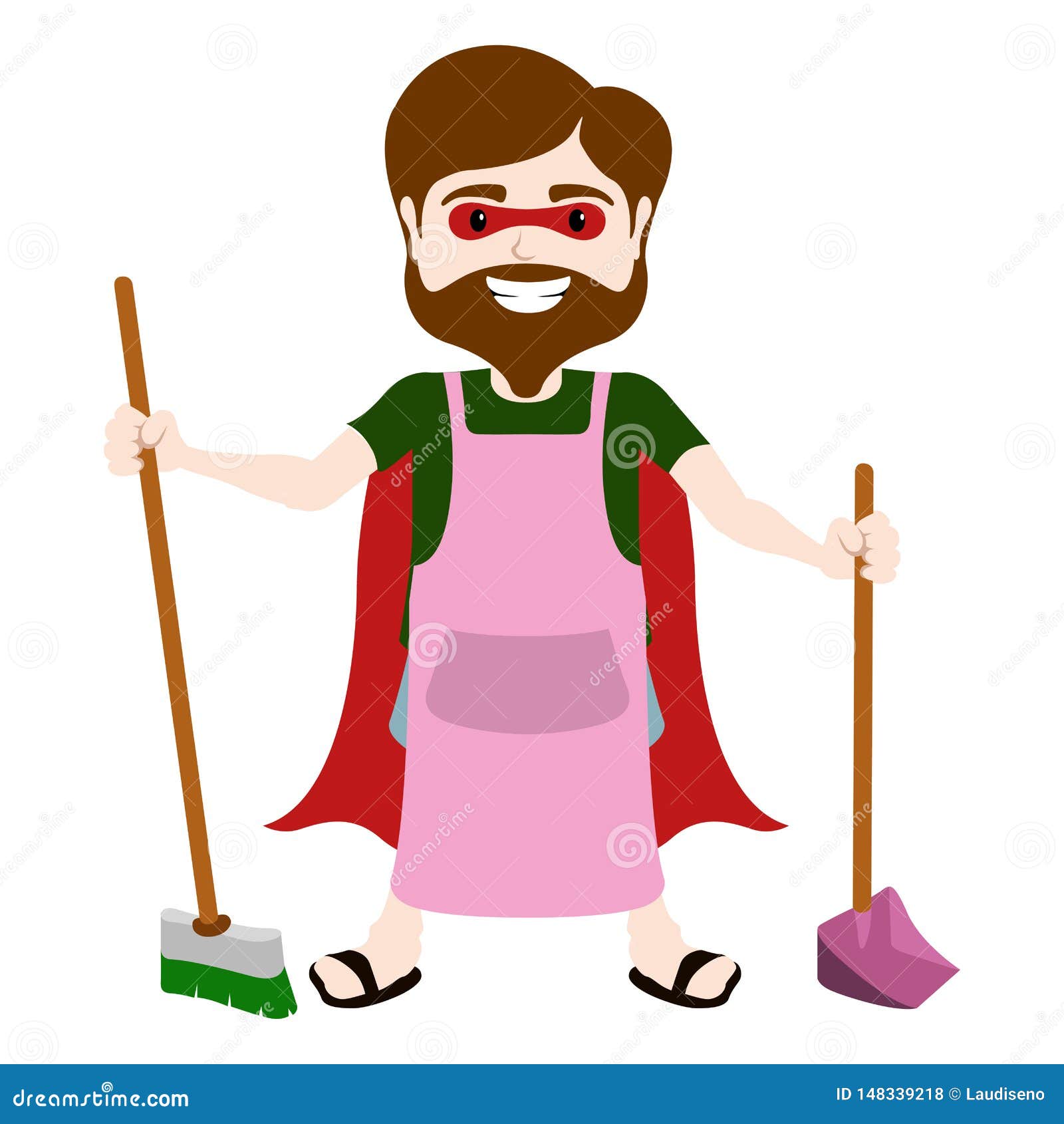 Isolated Character Super Dad Cleaner with a Broom Stock Vector ...