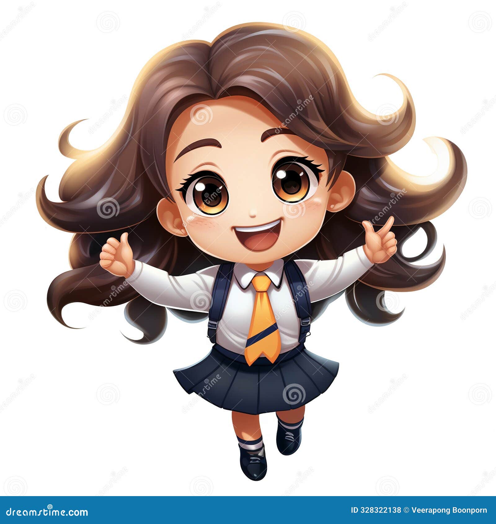 Isolated Chibi Mascot Girl in Student Uniform Beaming with Joy Stock ...
