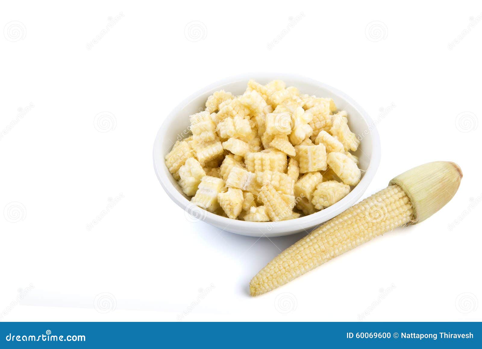 Isolated of Chopped Baby Corn in a Little White Bowl Stock Photo ...