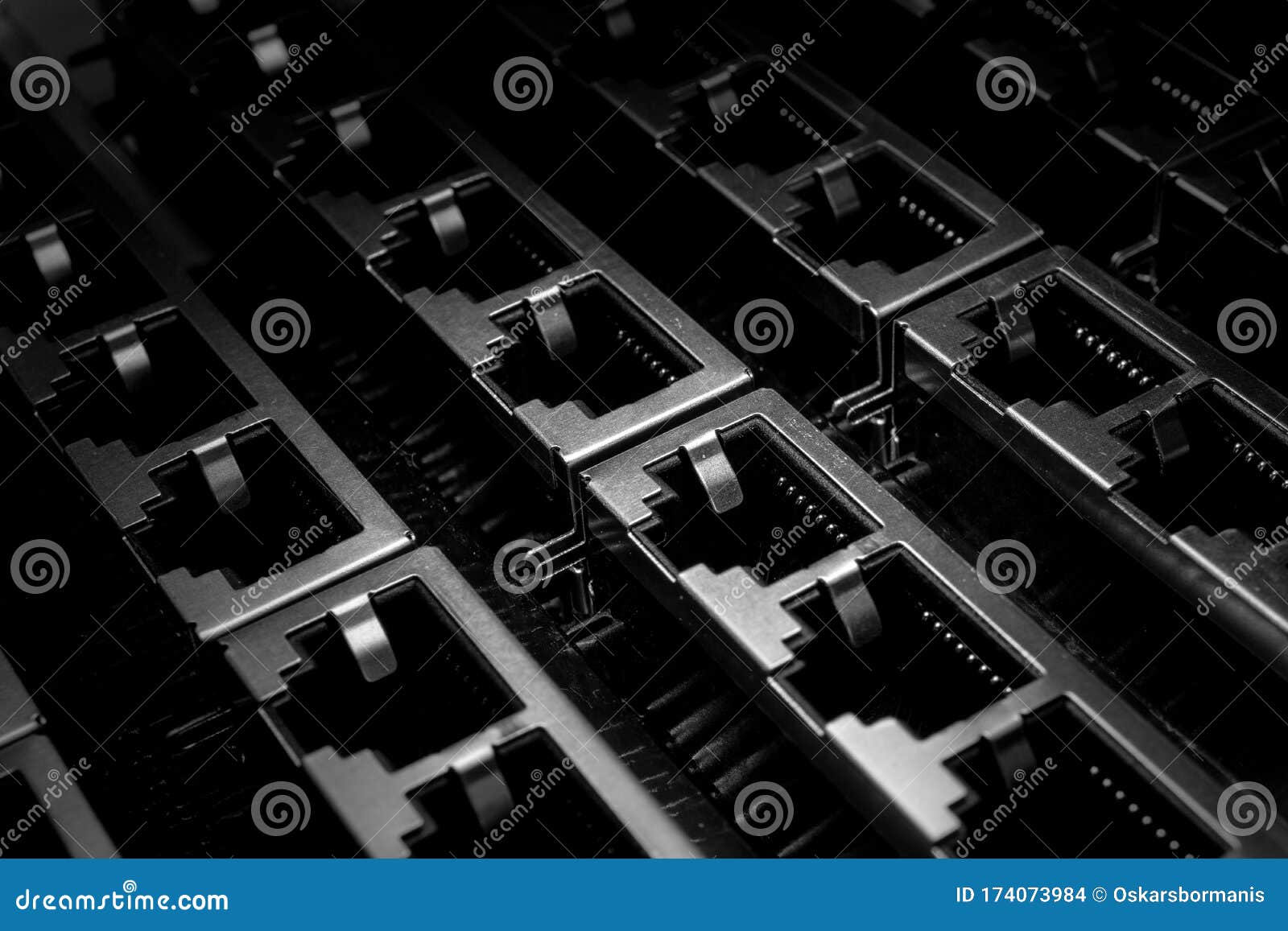 Isolated Close Up Closely Aligned Multiple through Hole Rj45 Ethernet ...