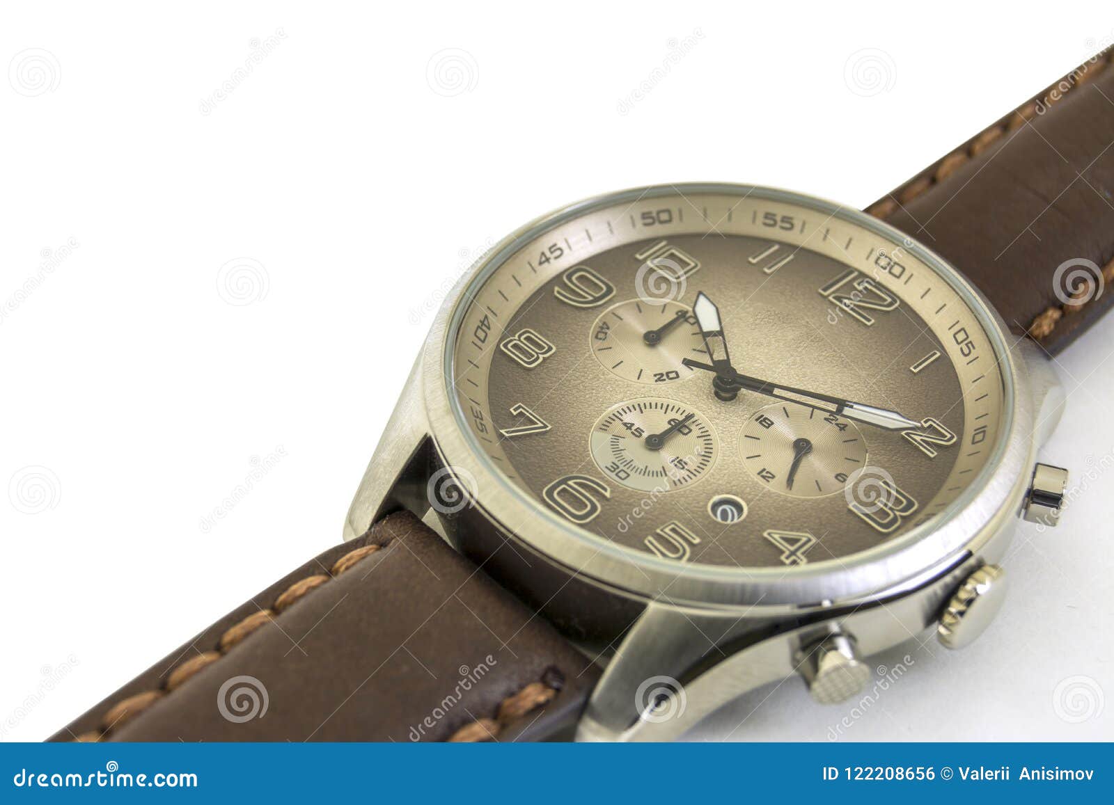 Isolated. Close Up. Men`s Watches are on a White Background. Clockwise ...