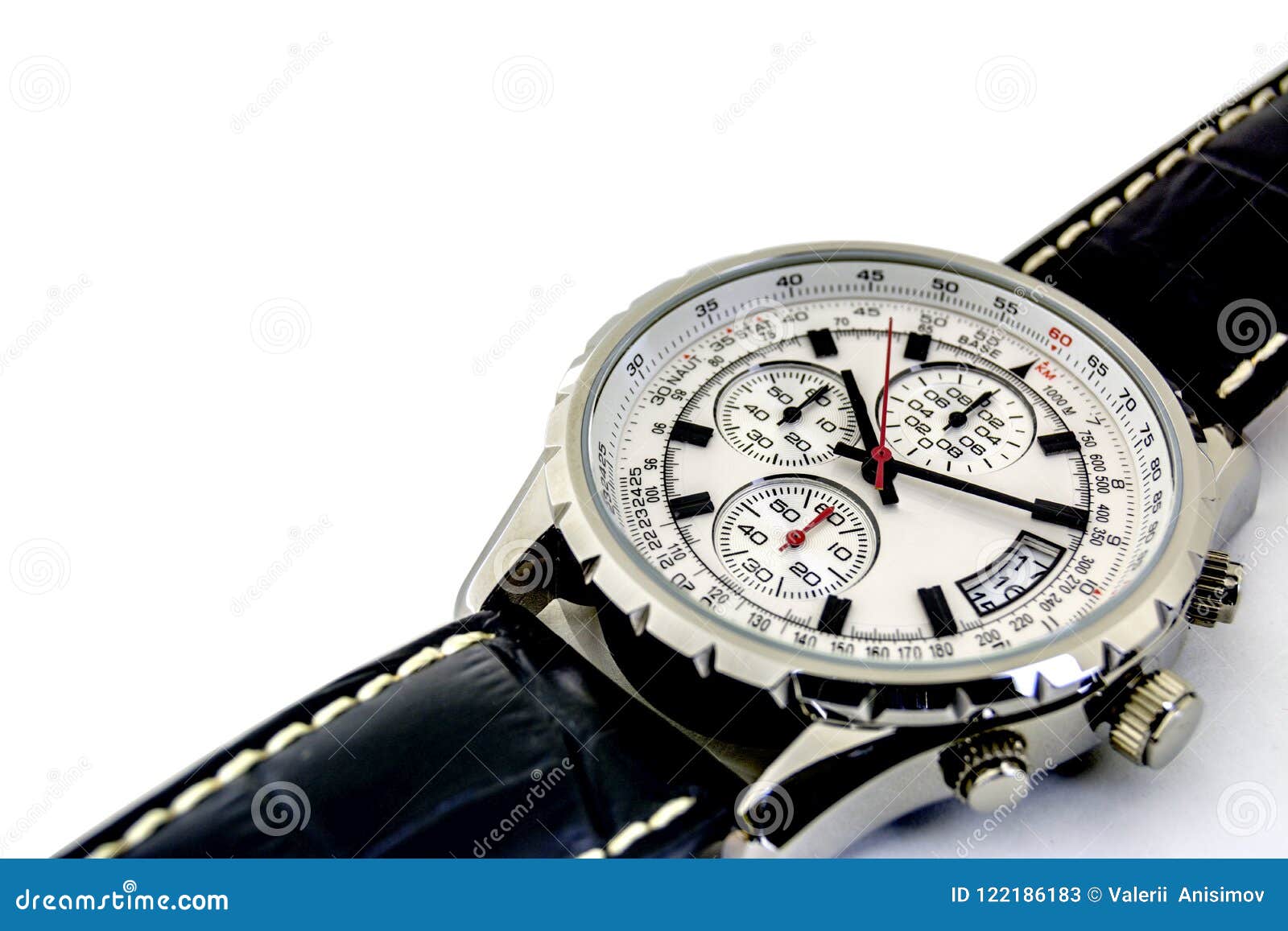 Isolated. Close Up. Men`s Watches are on a White Background. Clockwise ...