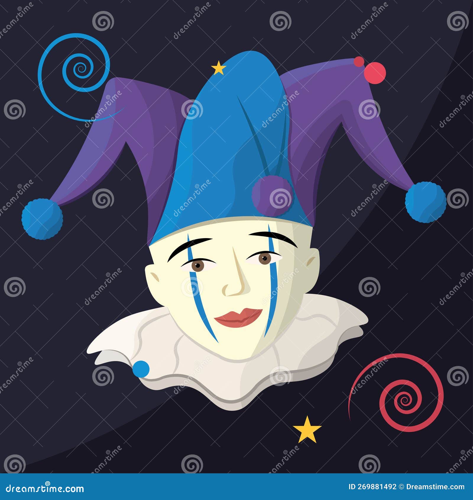 Isolated Clown Jester Avatar with Harlequin Hat Vector Stock Vector ...