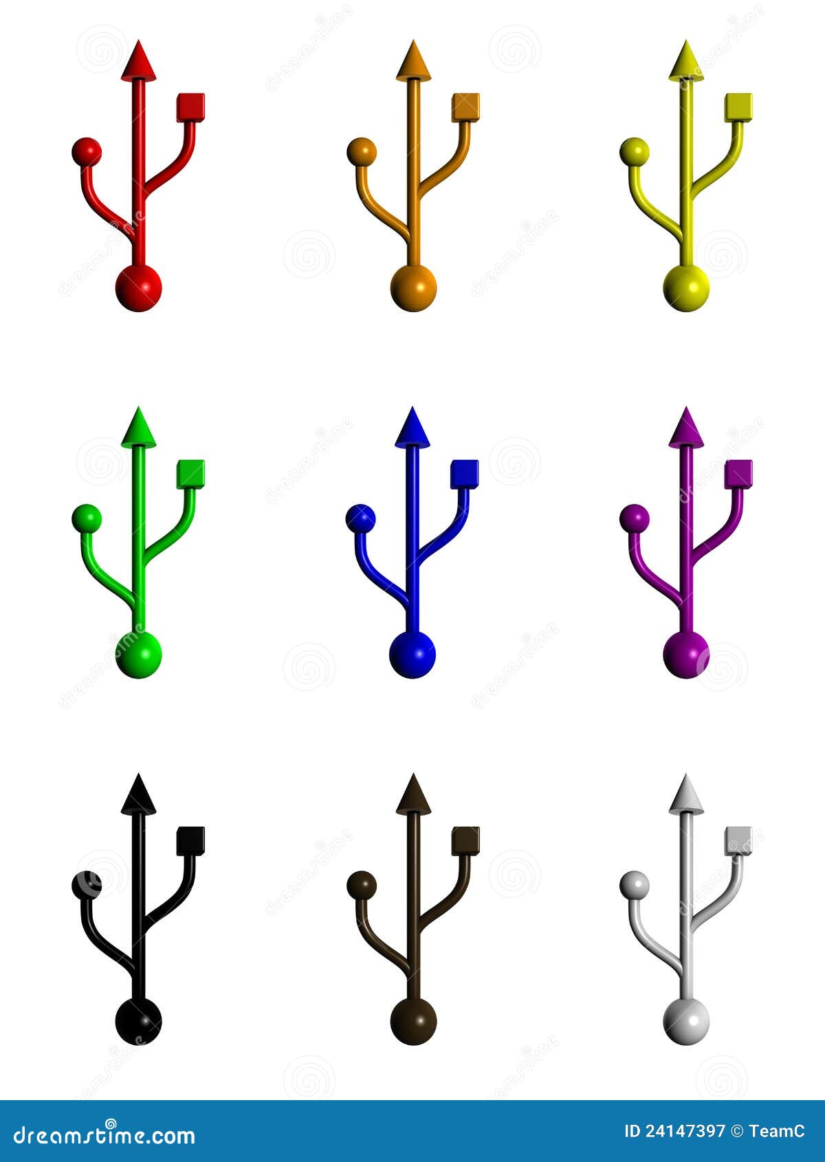 Isolated Collection of 3D Rendered USB Symbols Stock Illustration ...