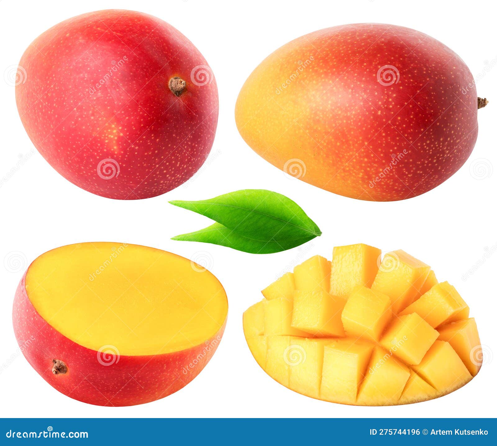 Isolated Collection of Mango. Whole, Half, Cubes of Mango Fruit with ...