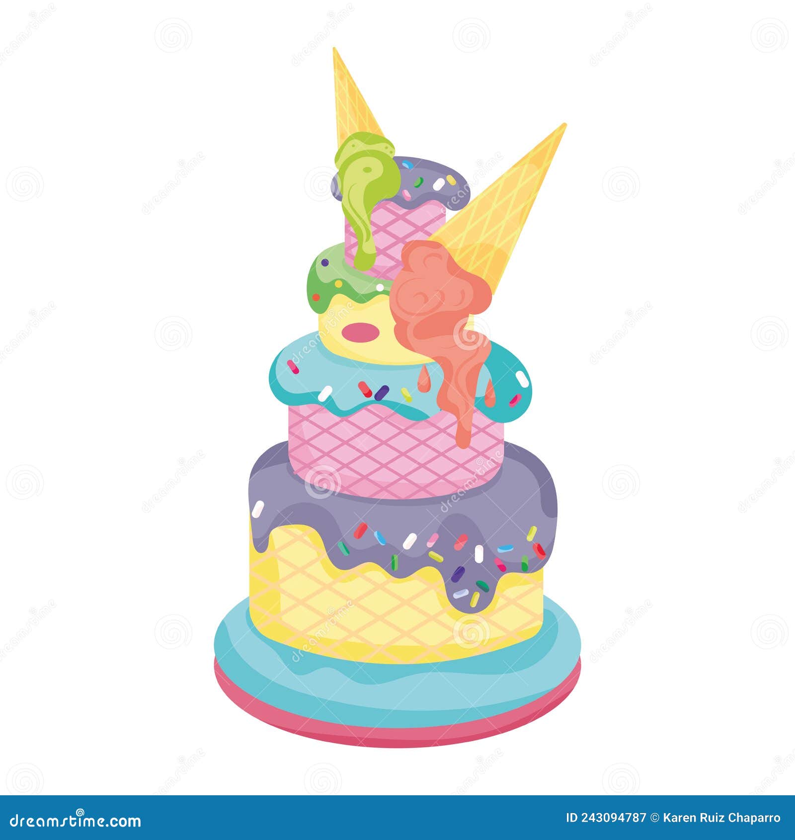 Isolated Colored Birthday Cake with Ice Creams Vector Stock Vector ...