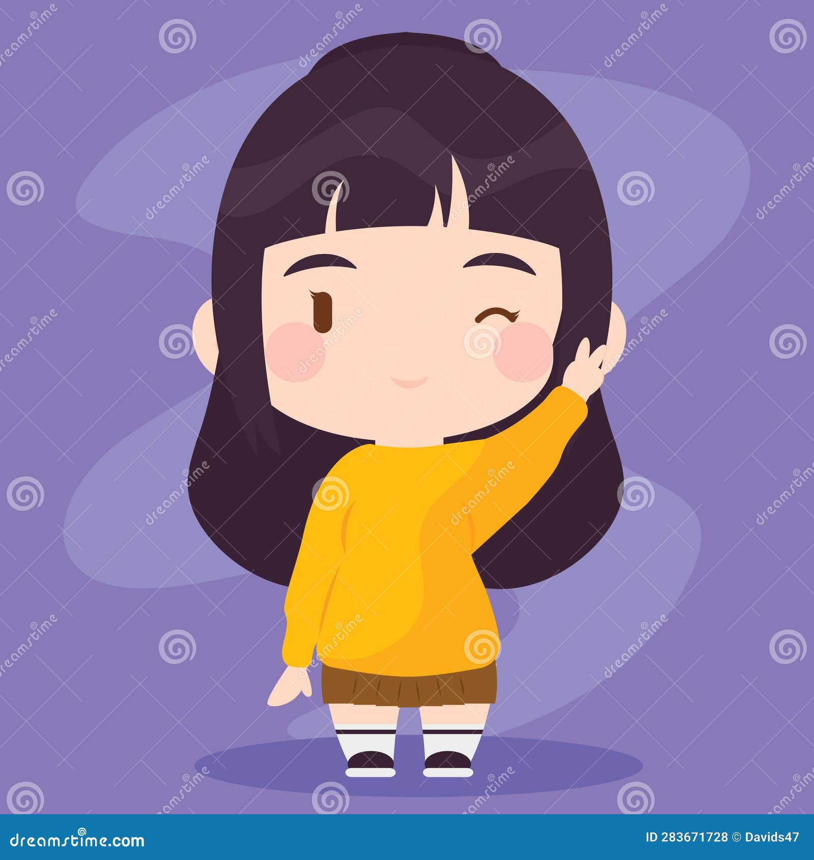 Isolated Colored Cute Chibi Female Korean Anime Character Vector Stock Vector Illustration Of