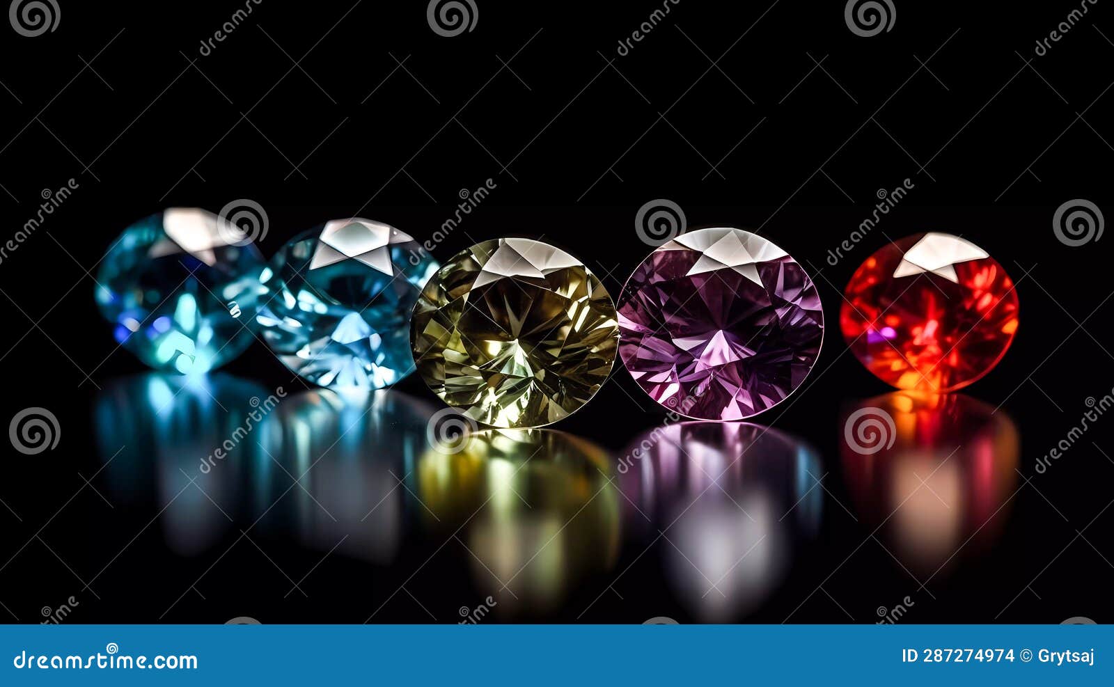 Isolated Colored Diamonds with Light Reflections, on a Black Background ...