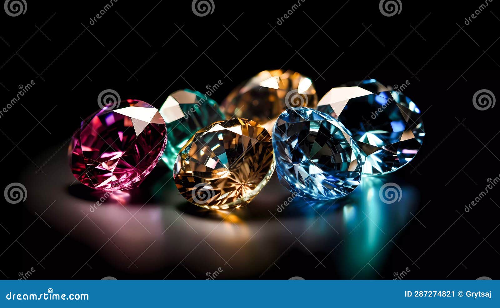 Isolated Colored Diamonds with Light Reflections, on a Black Background ...
