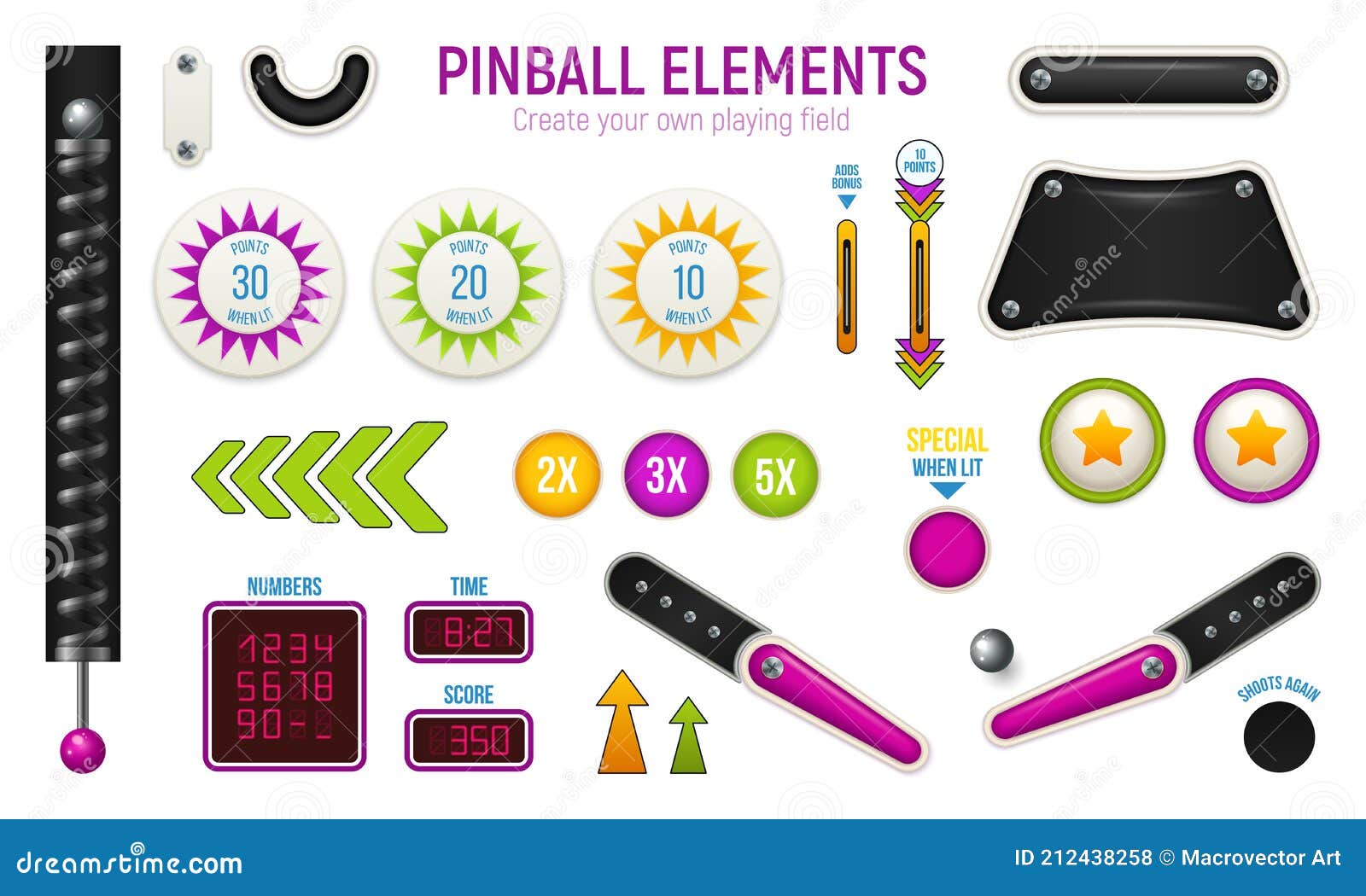 Pinball Horizontal Icon Set Stock Vector - Illustration of recreation ...