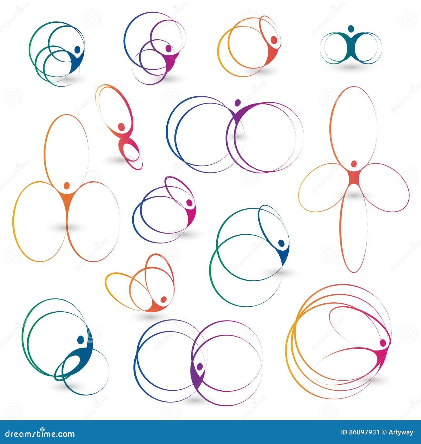 Isolated Colorful Round Shape Abstract Human Body Logos Set Vector ...