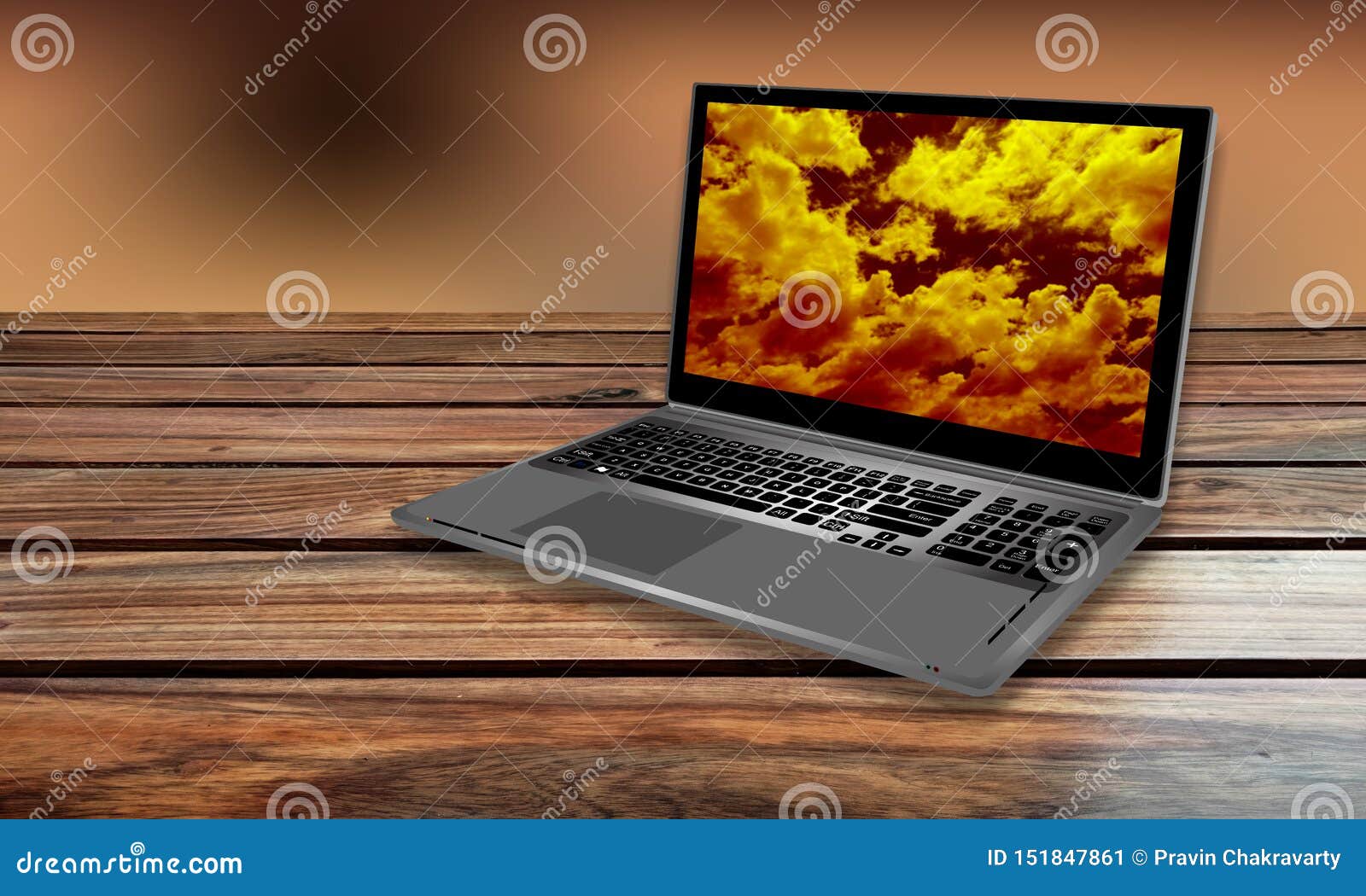 Isolated Computer Laptop on the Rustic Wood Table. Technology ...