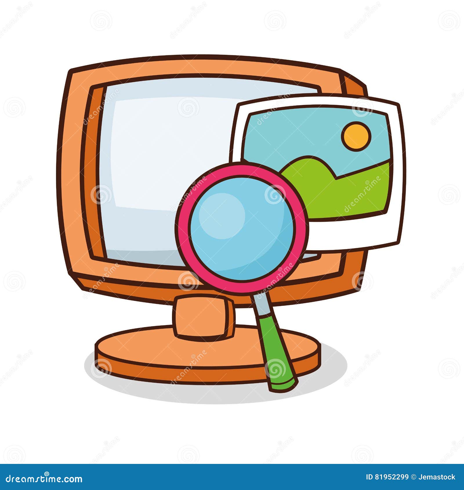 Isolated Computer and Lupe Cartoon Design Stock Vector - Illustration ...