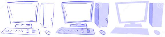 Isolated Computers Desktop in Blue Tones Stock Illustration ...