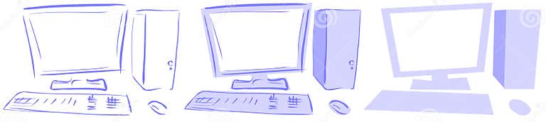 Isolated Computers Desktop in Blue Tones Stock Illustration ...
