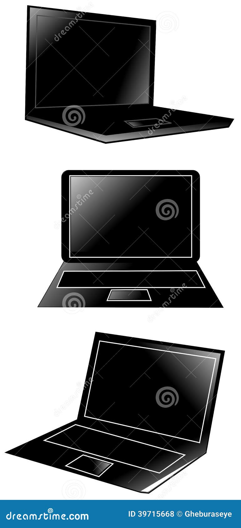 Set of Isolated Computers in Black Stock Photo - Illustration of ...
