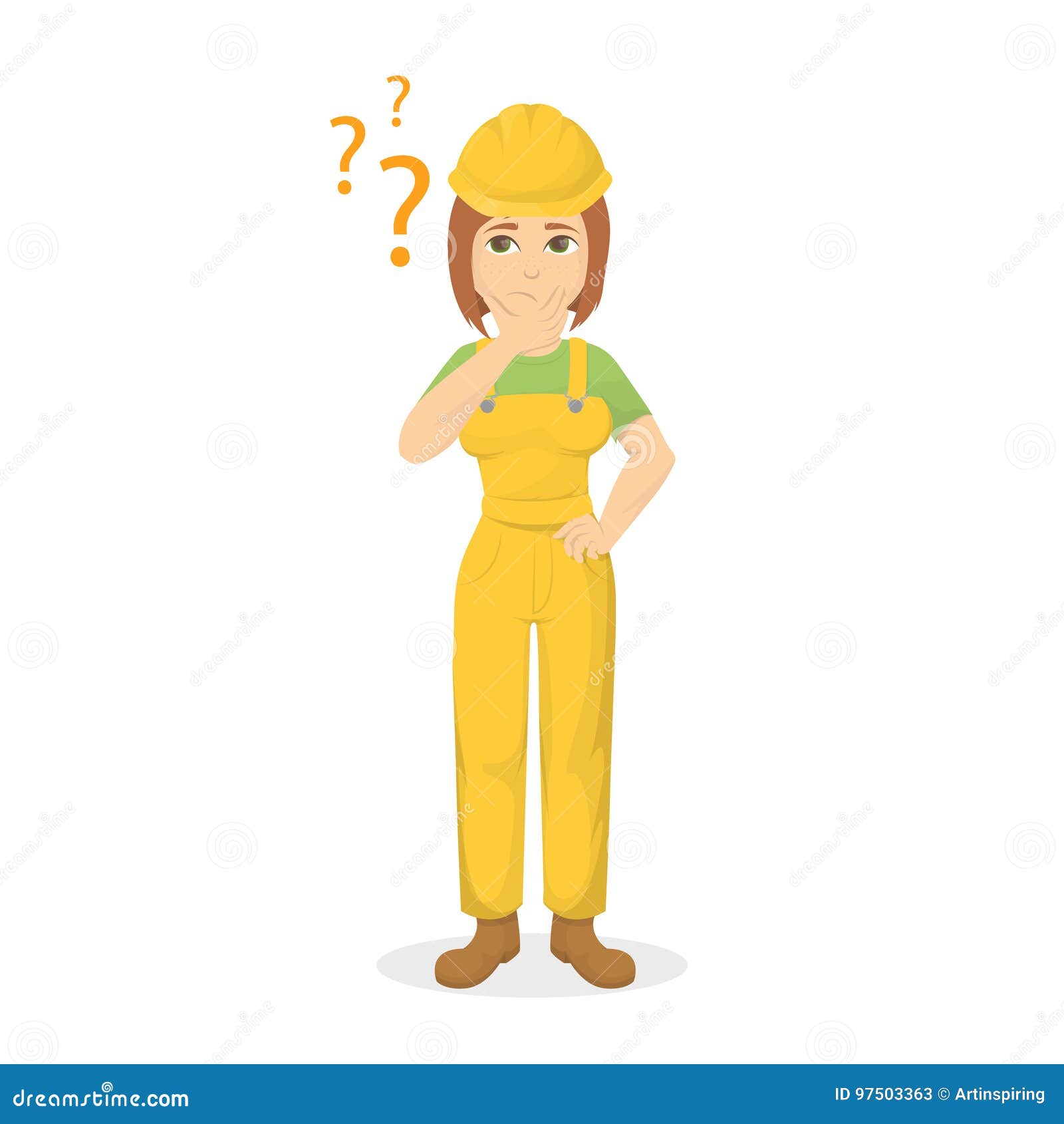 Isolated confused builder. stock vector. Illustration of architect ...