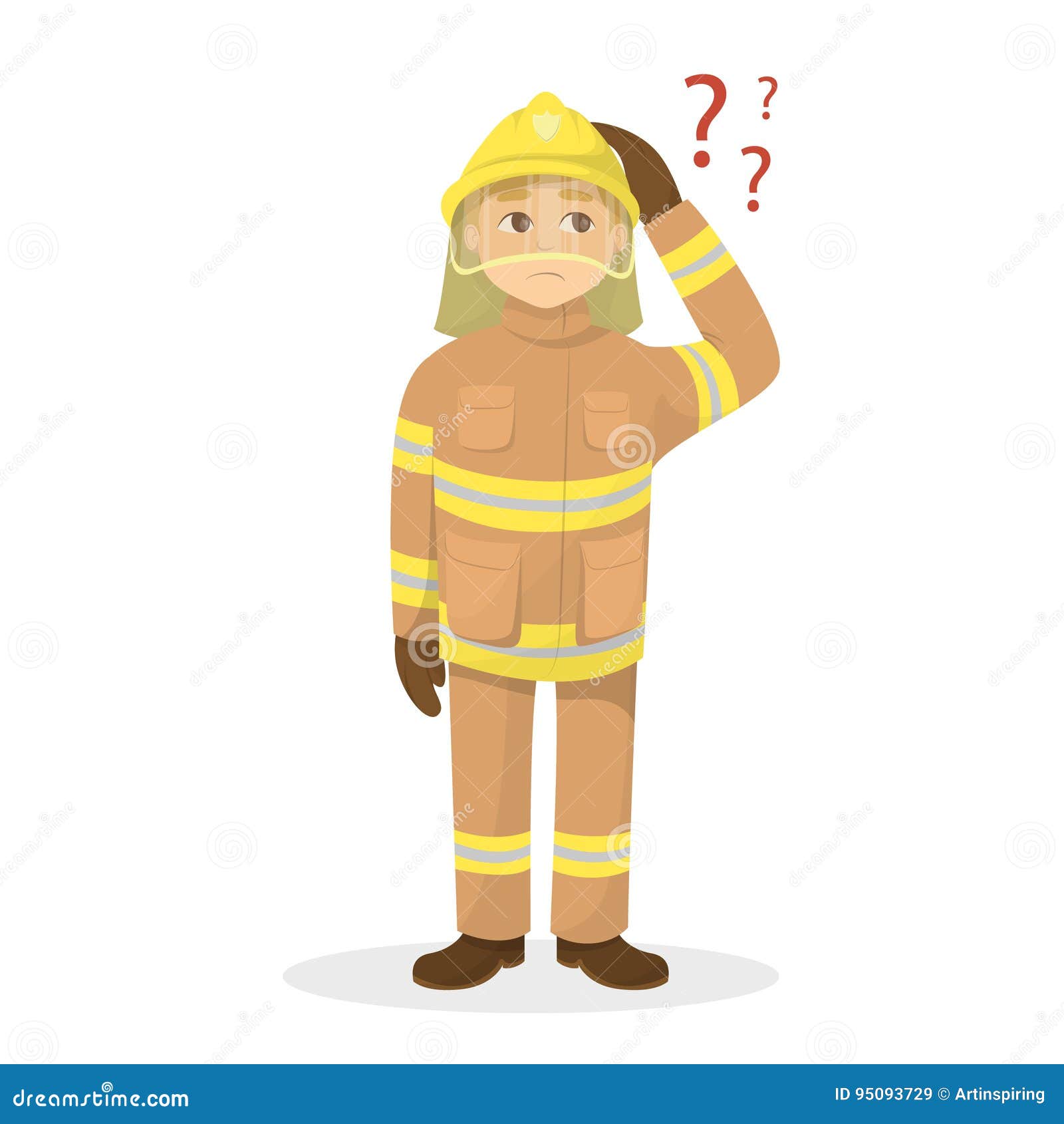 Isolated confused fireman. stock vector. Illustration of fireman - 95093729