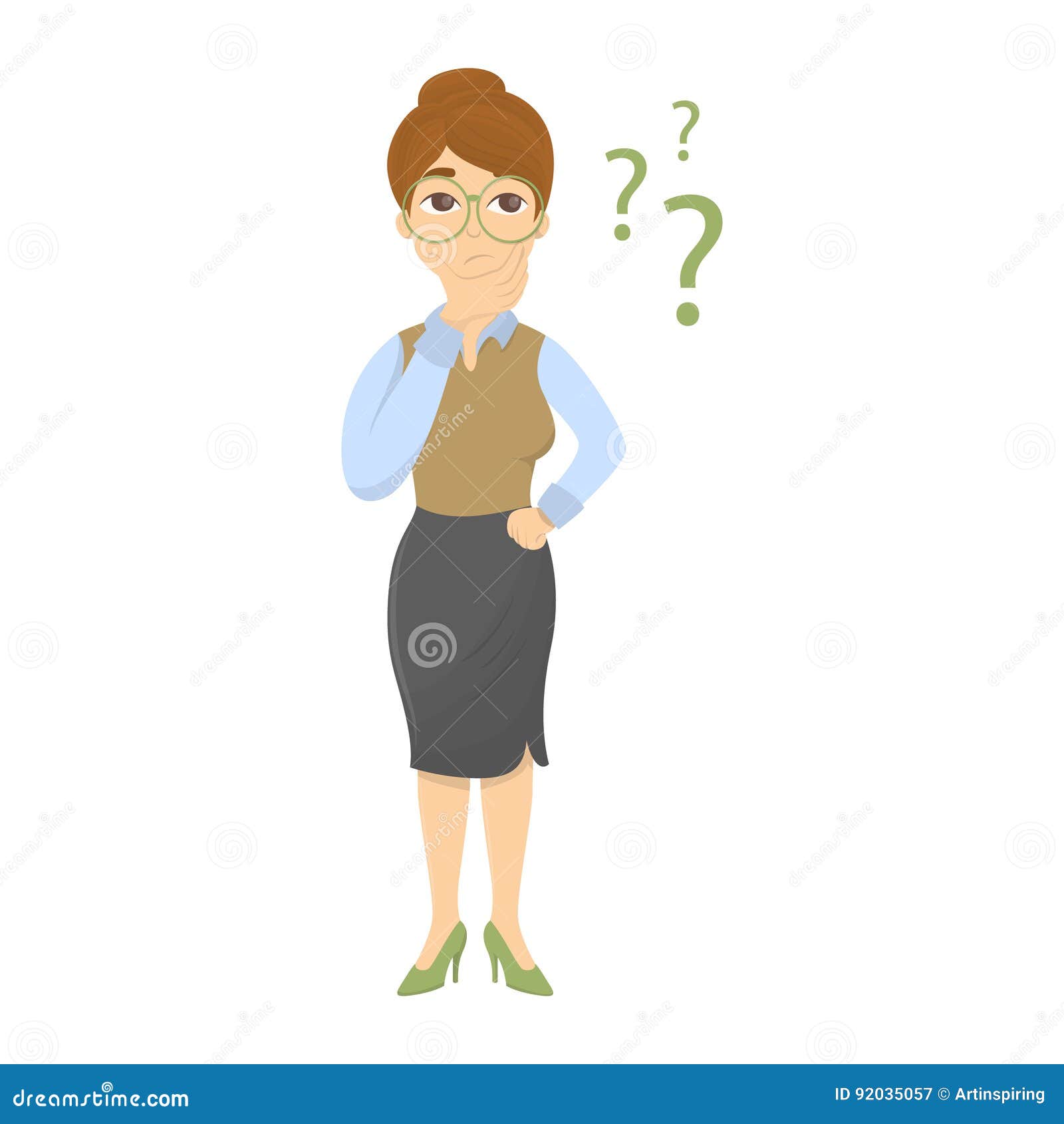 Confused Teacher With Question Mark Icon. Einstein Sign Stock Photo ...