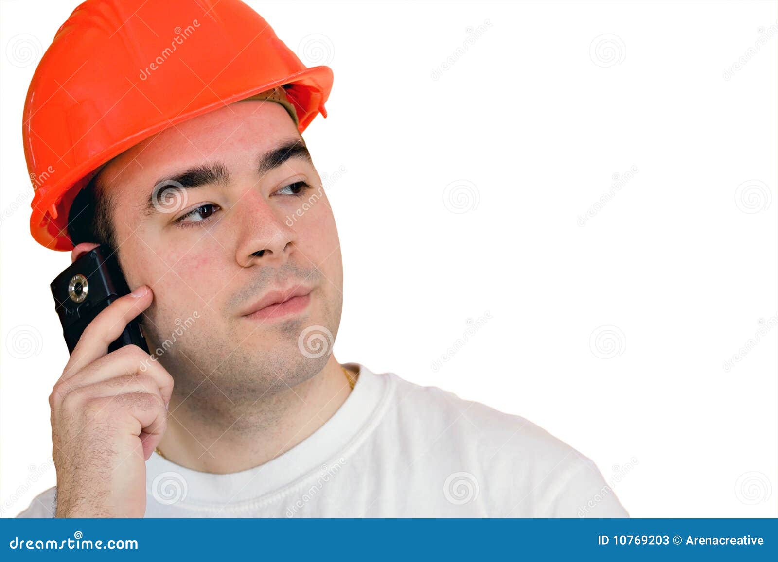 Isolated Construction Worker Stock Image - Image of hardhat, mobile ...