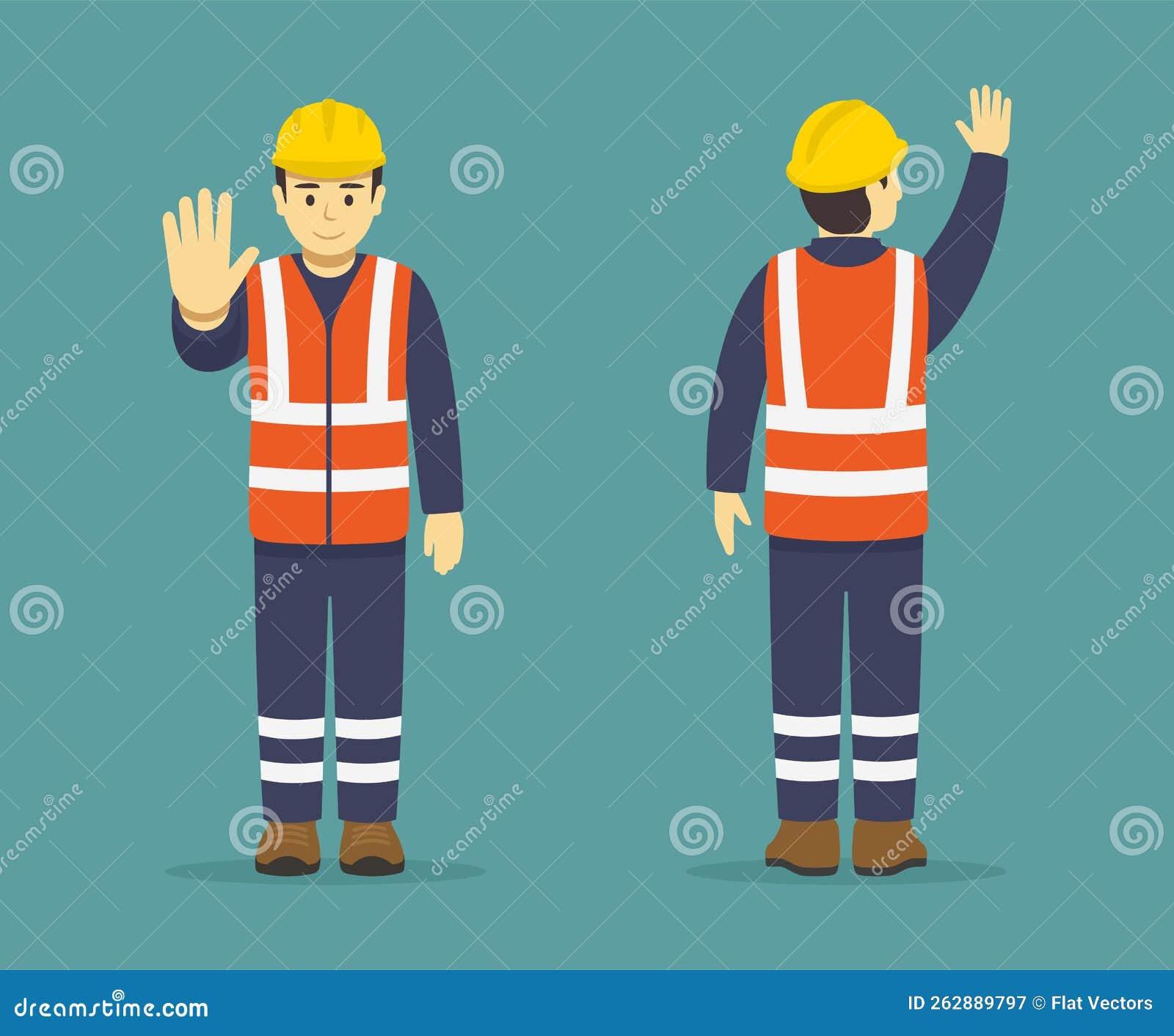 Isolated Construction Worker Makes a Stop Gesture with His Hand. Front ...