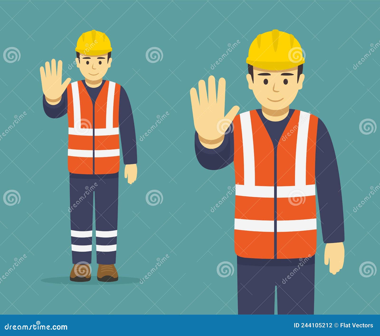 Isolated Construction Worker Makes a Stop Gesture with His Hand. Front ...