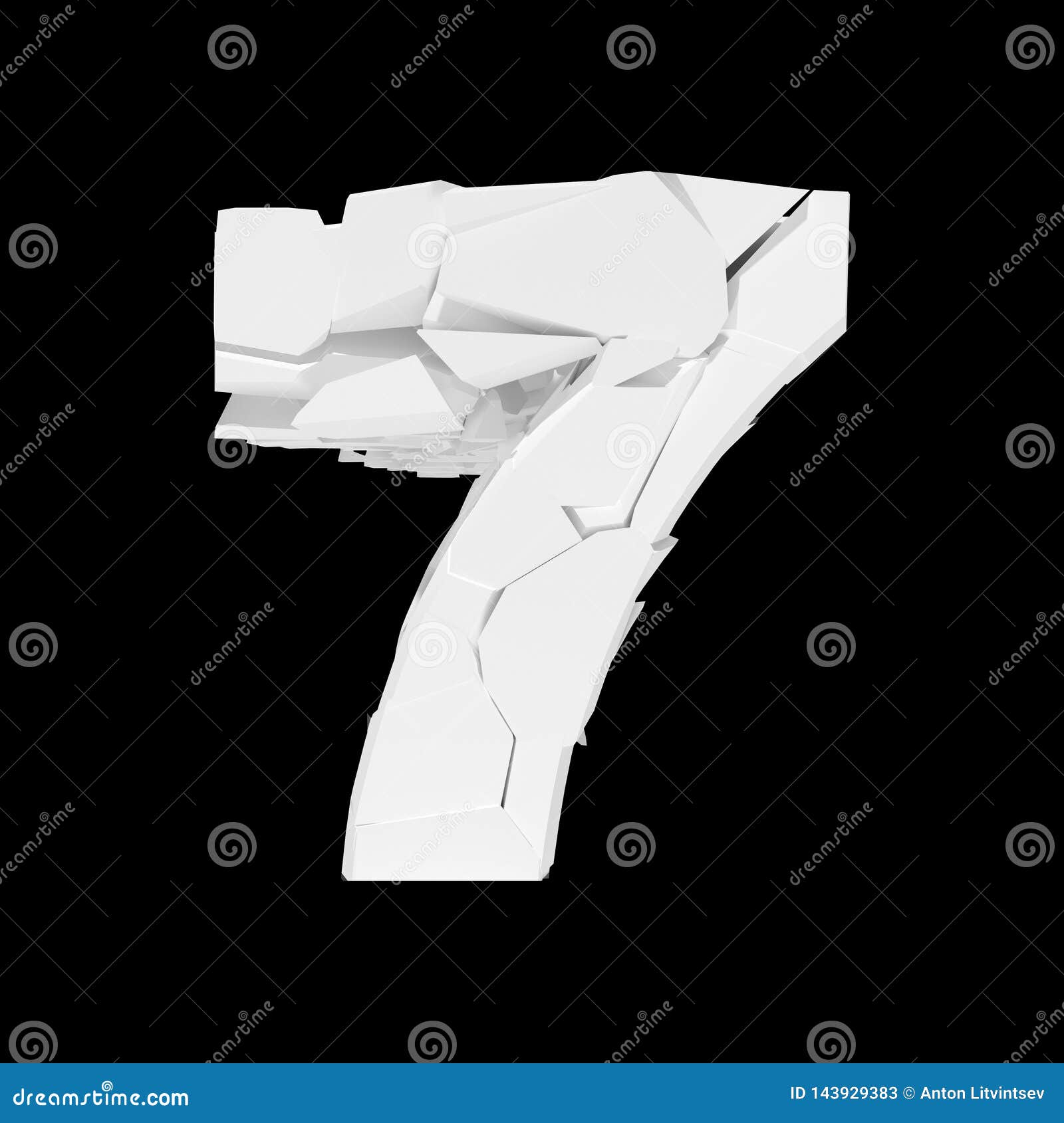 Isolated Cracked Number 7 on a Black Background. 3D Render. Stock ...