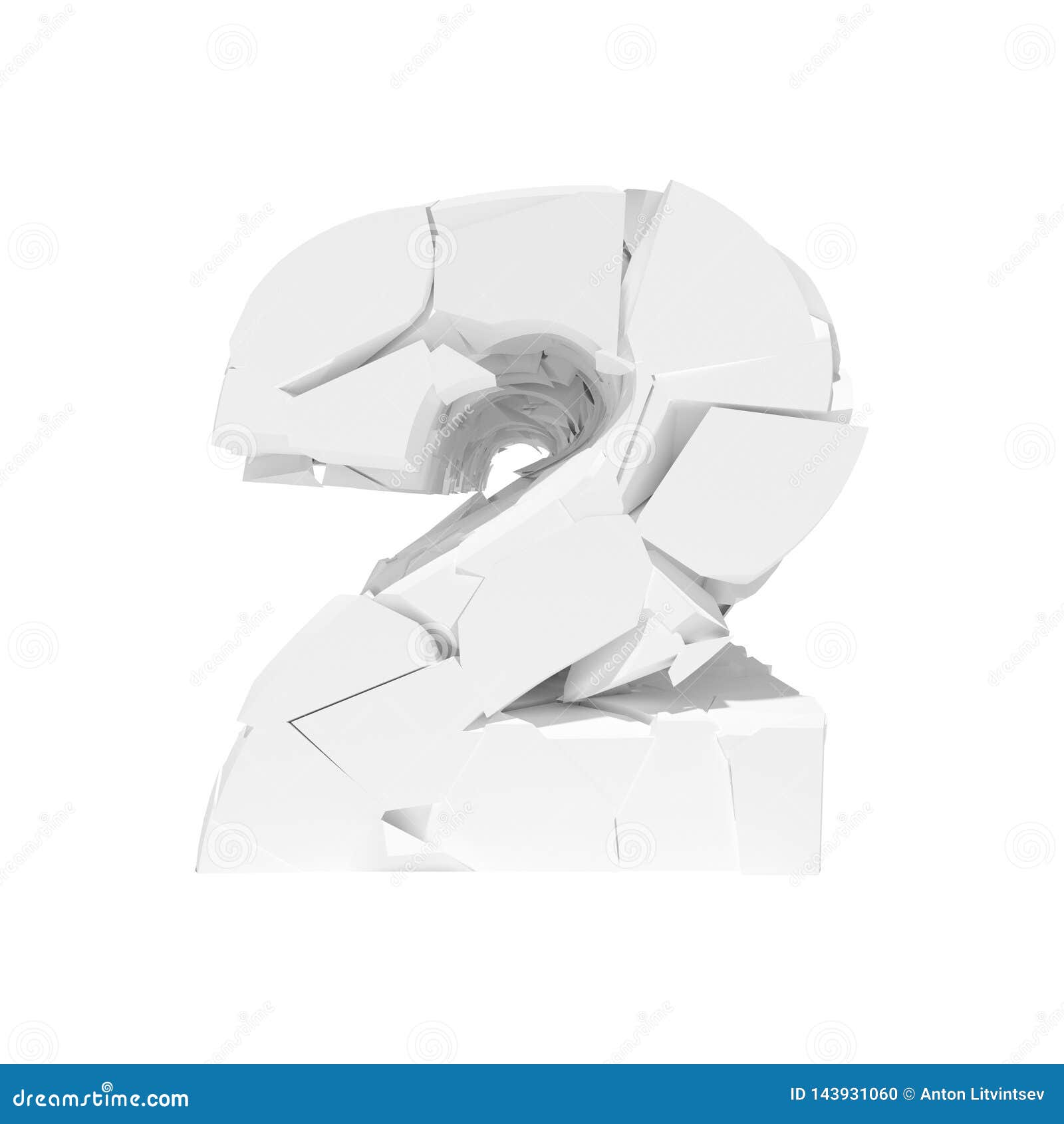 Isolated Cracked Number 2 on a White Background. 3D Render. Stock ...