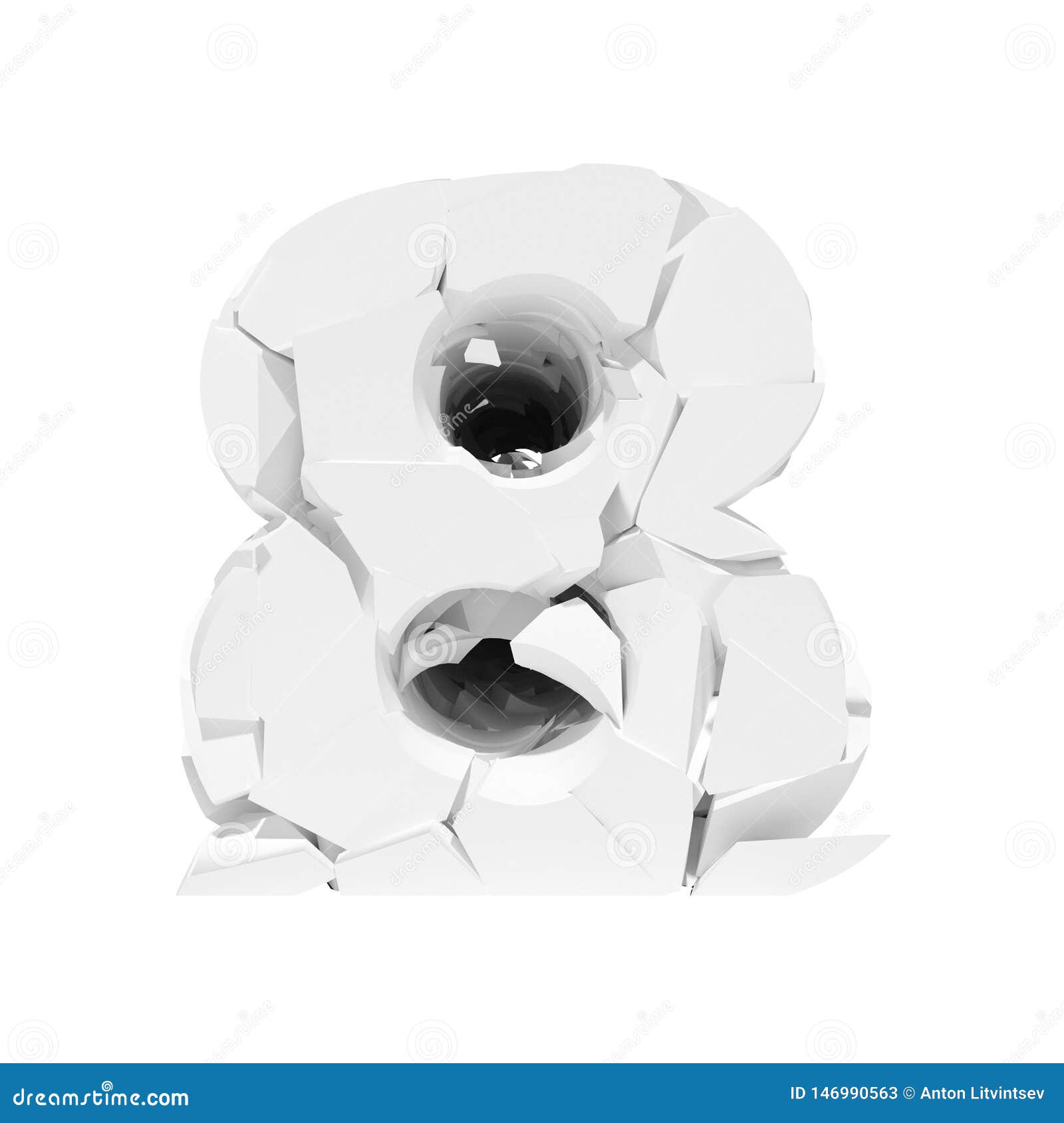 Isolated Cracked Number 8 on a White Background. 3D Render. Stock ...