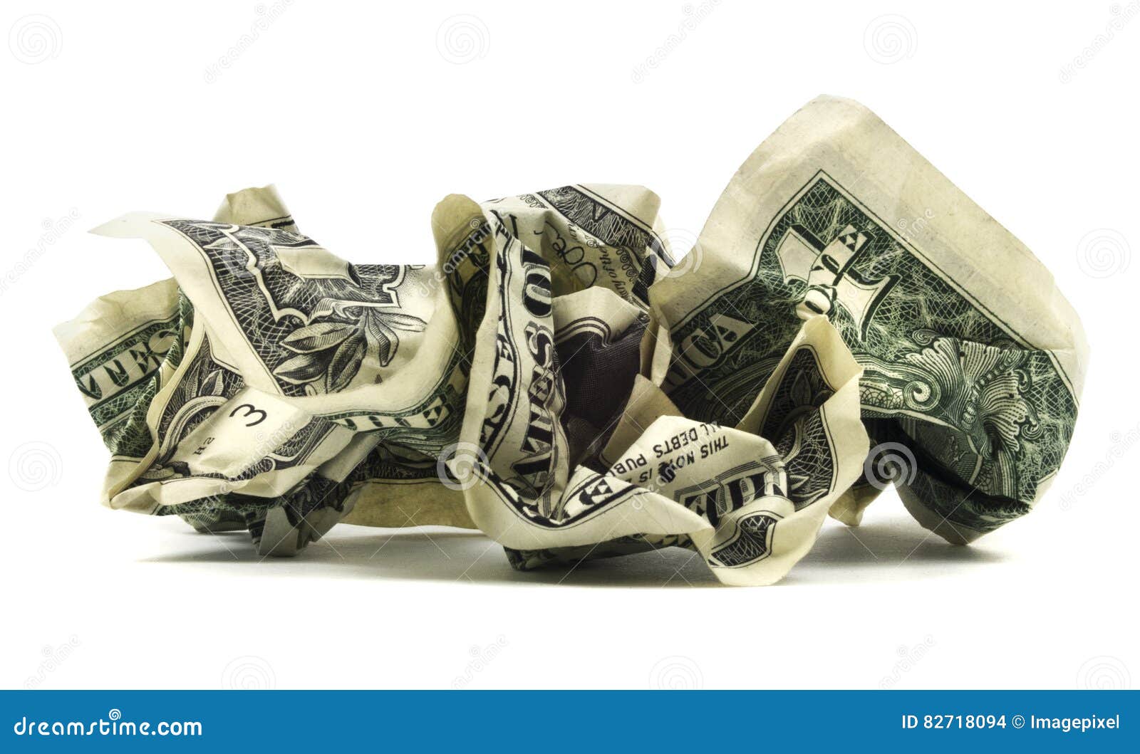 Isolated Crumpled Dollar Bill Stock Photo - Image of financial, cash ...