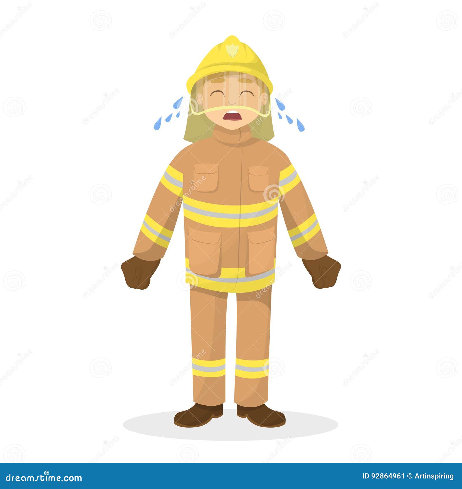 Isolated crying fireman. stock vector. Illustration of firefighter ...