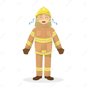 Isolated crying fireman. stock vector. Illustration of firefighter ...