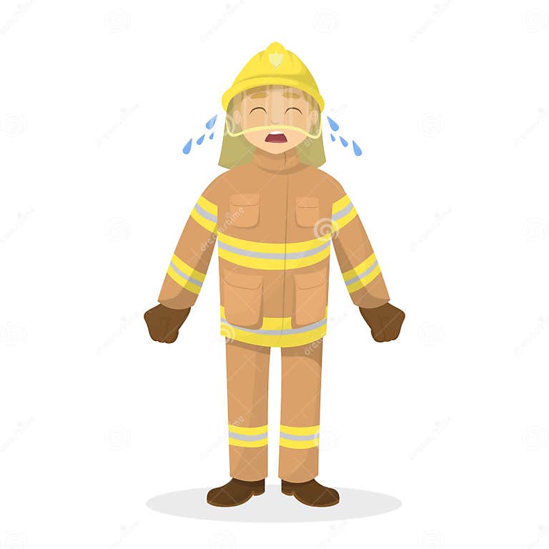 Isolated crying fireman. stock vector. Illustration of firefighter ...