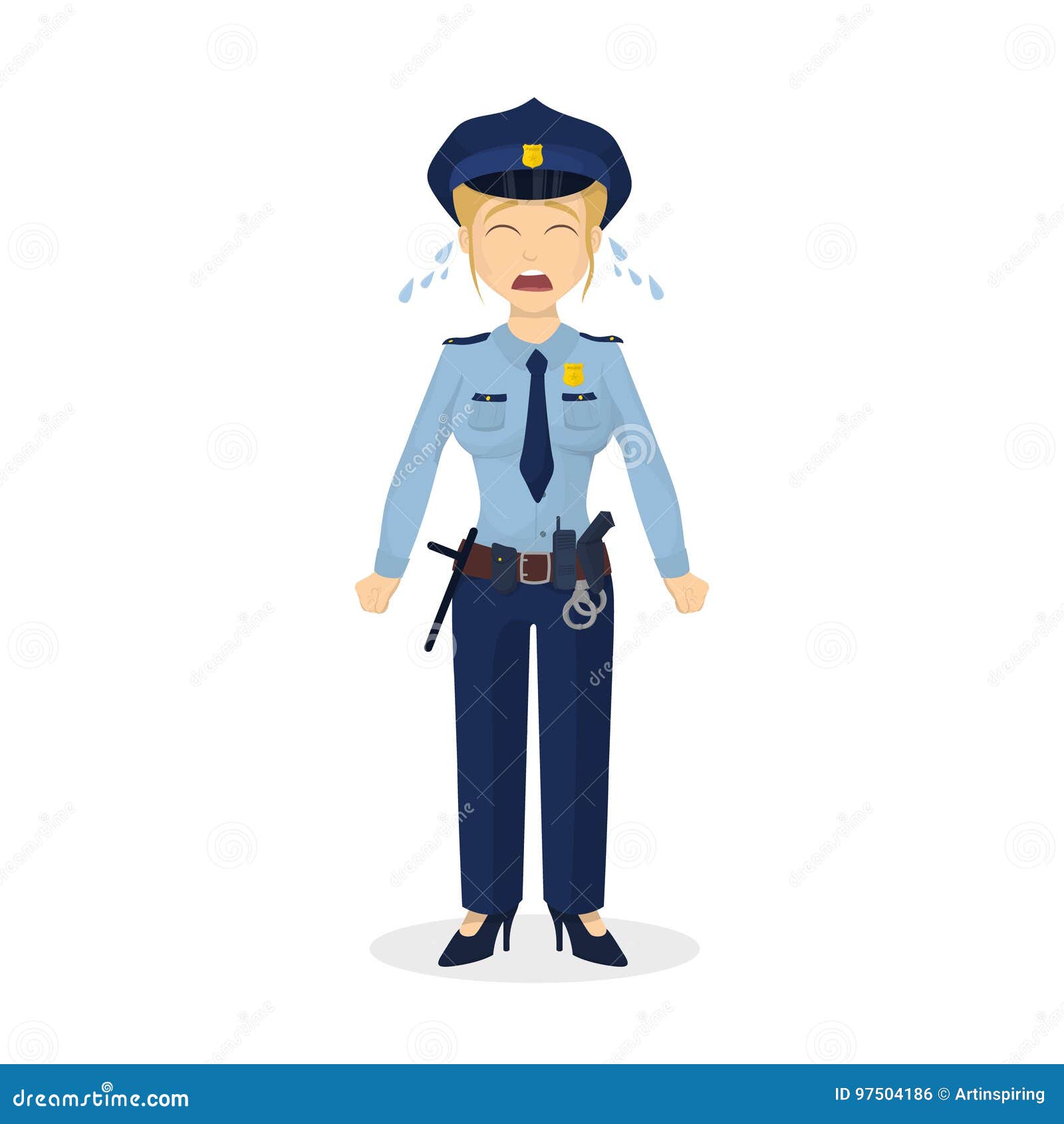 Crying Policewoman Cartoon Character Vector Illustration ...