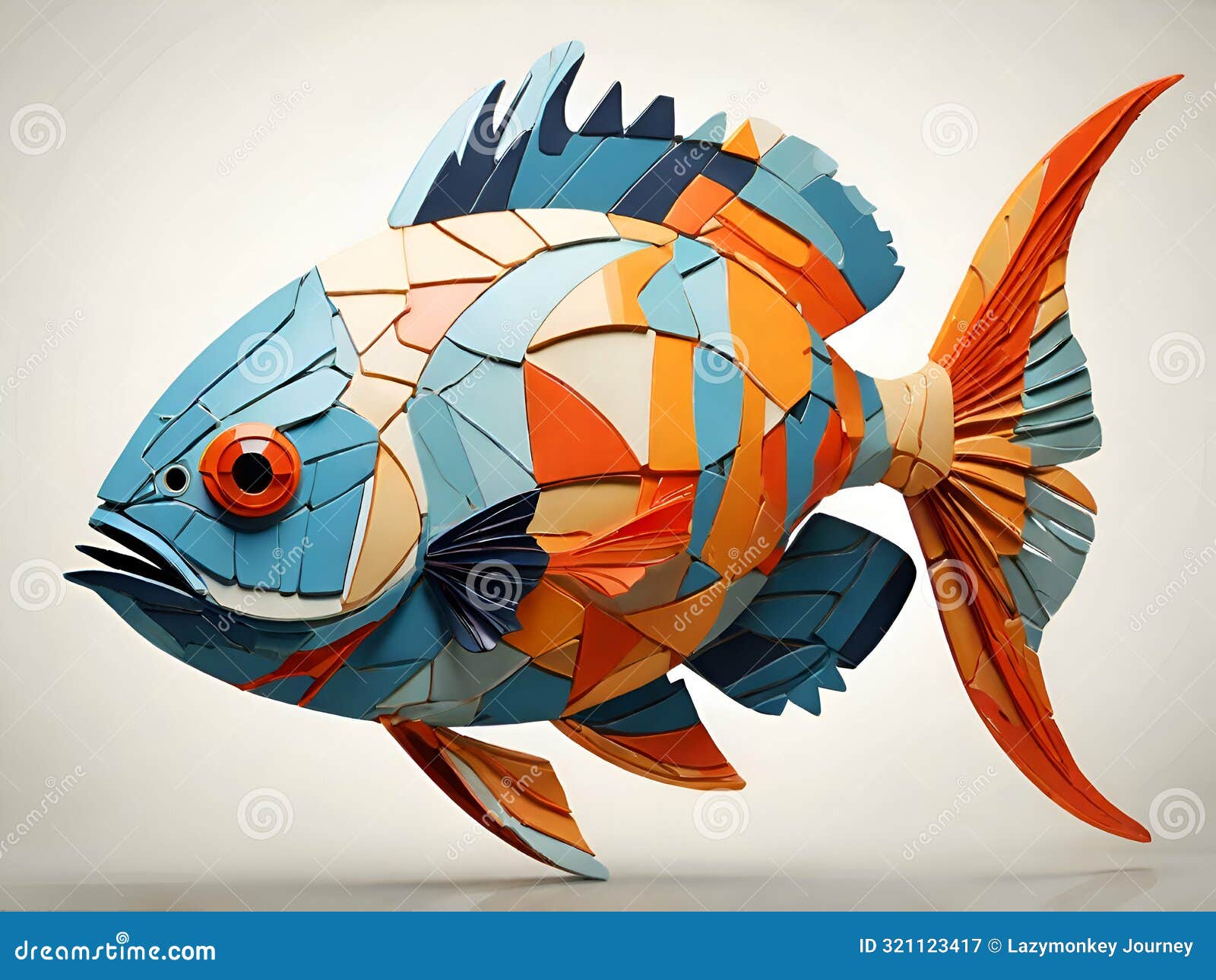 Isolated Cubism Bright Color Sea Fish in Abstract Technique Stock ...