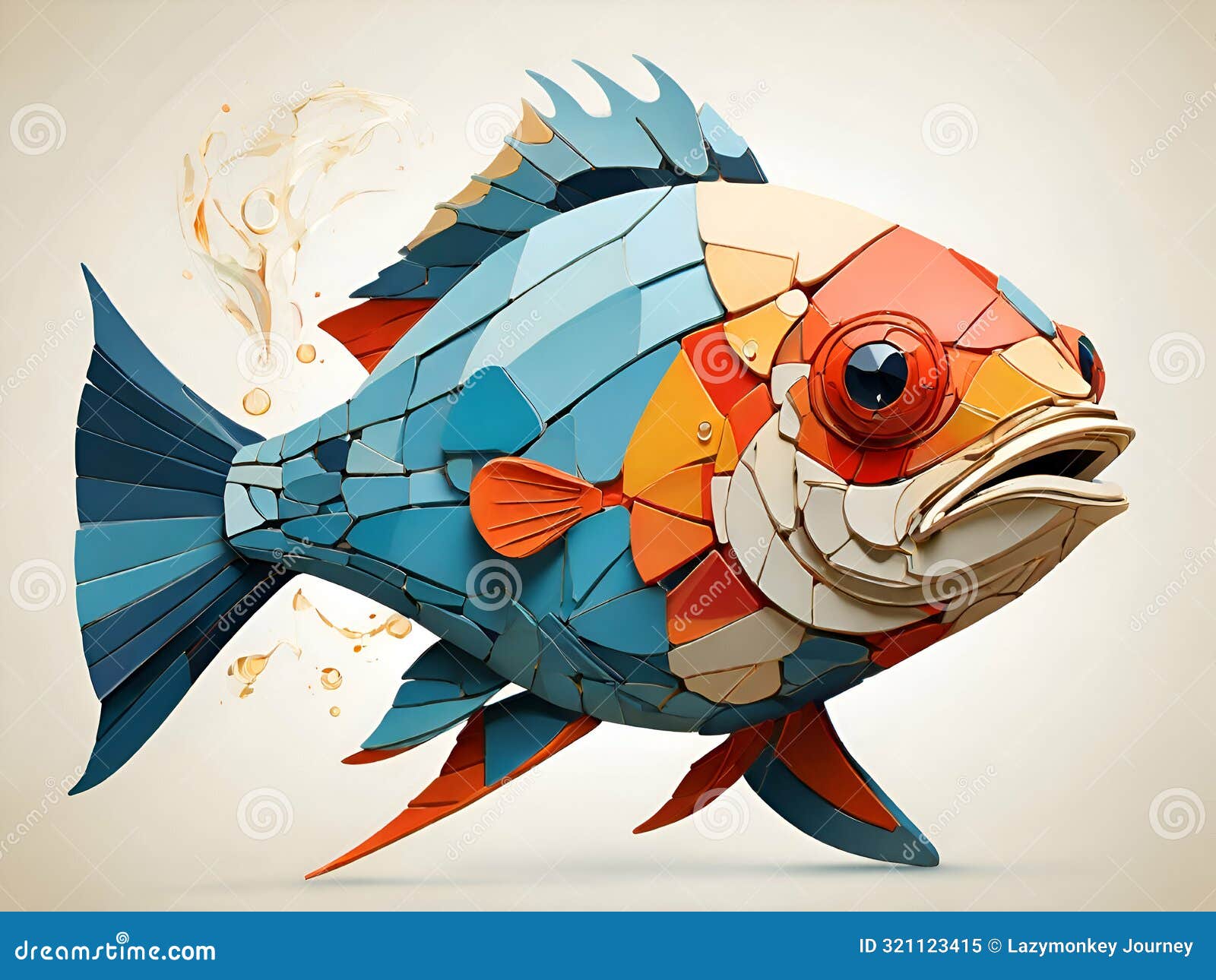 Isolated Cubism Bright Sea Fish in Abstract Technique Stock ...
