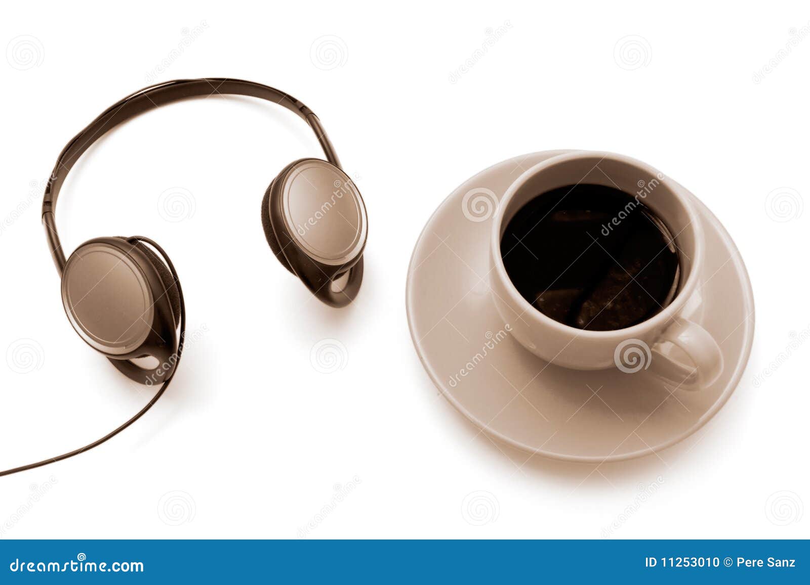 Isolated Cup of Coffee with Headphones Stock Photo - Image of closeup ...