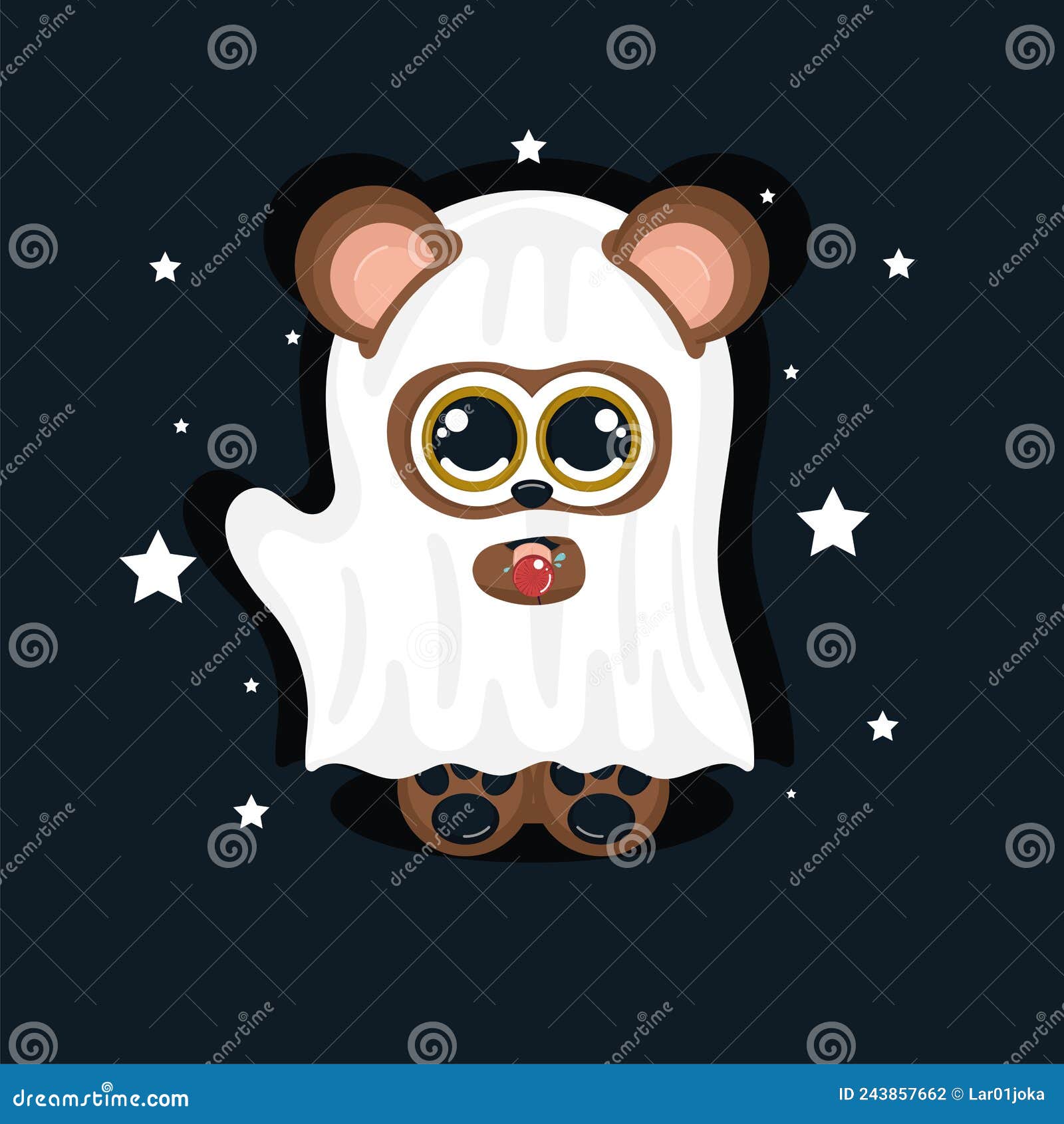 Isolated Cute Bear Cartoon Character with a Ghost Costume Vector Stock ...