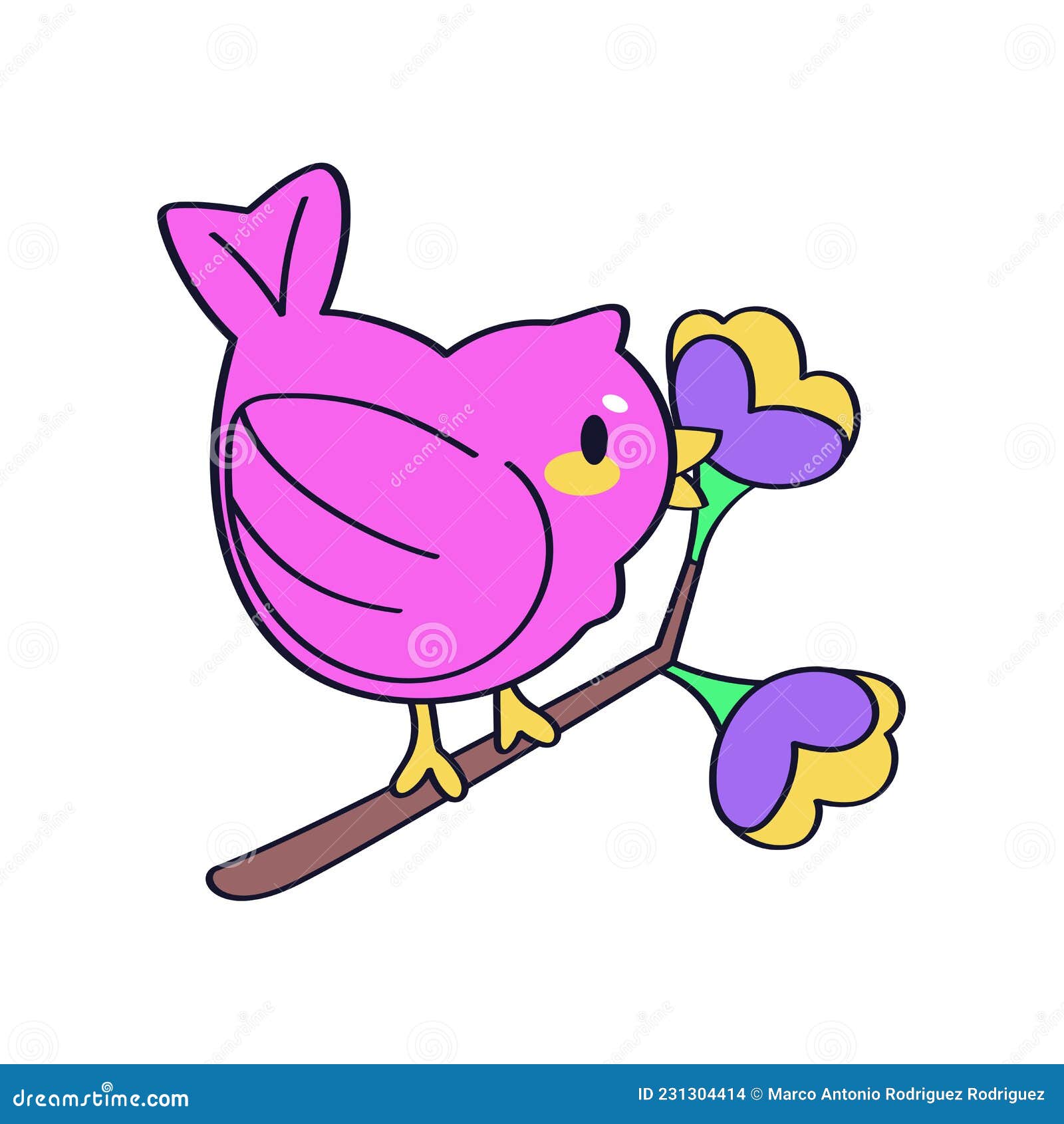 Isolated Cute Bird on a Branch Vector Stock Vector - Illustration of ...
