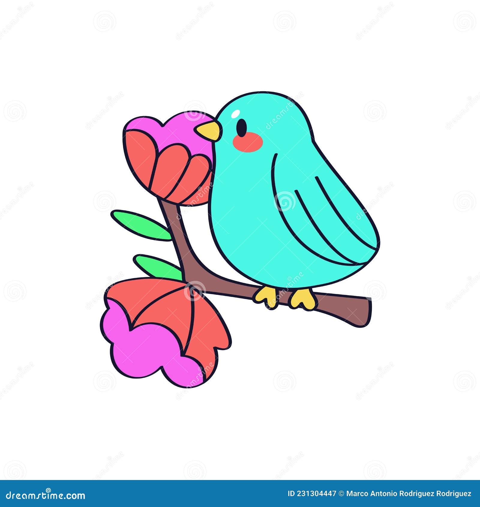 Isolated Cute Bird on a Branch Vector Stock Vector - Illustration of ...