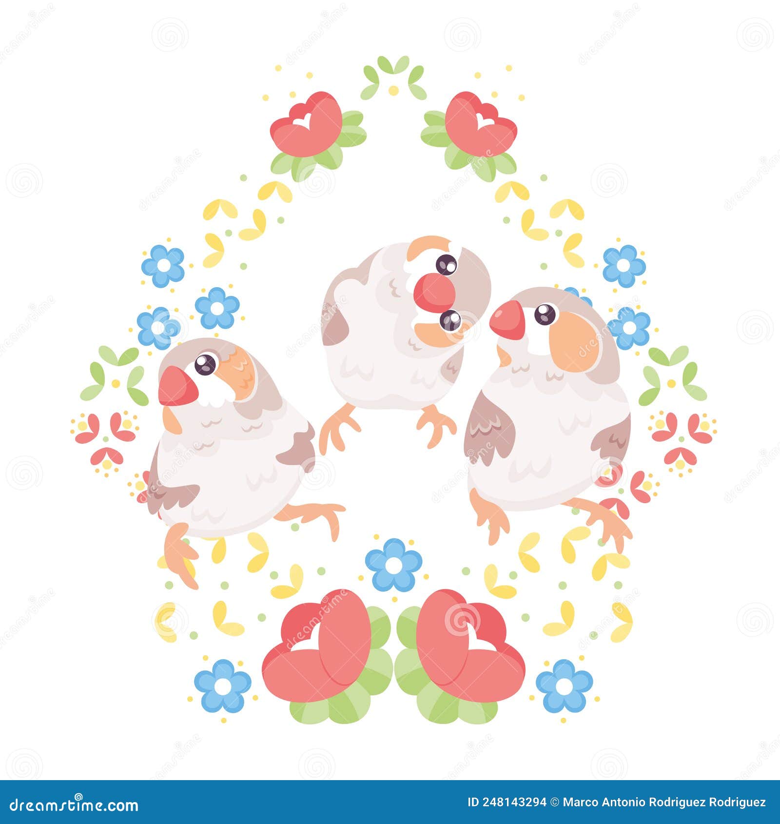 Isolated Cute Birds in a Floral Frame Vector Stock Vector ...