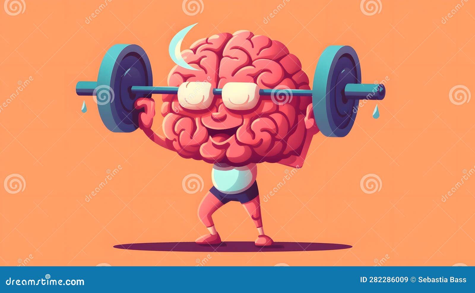 Isolated Cute Brain Cartoon Character Doing Exercises Stock ...