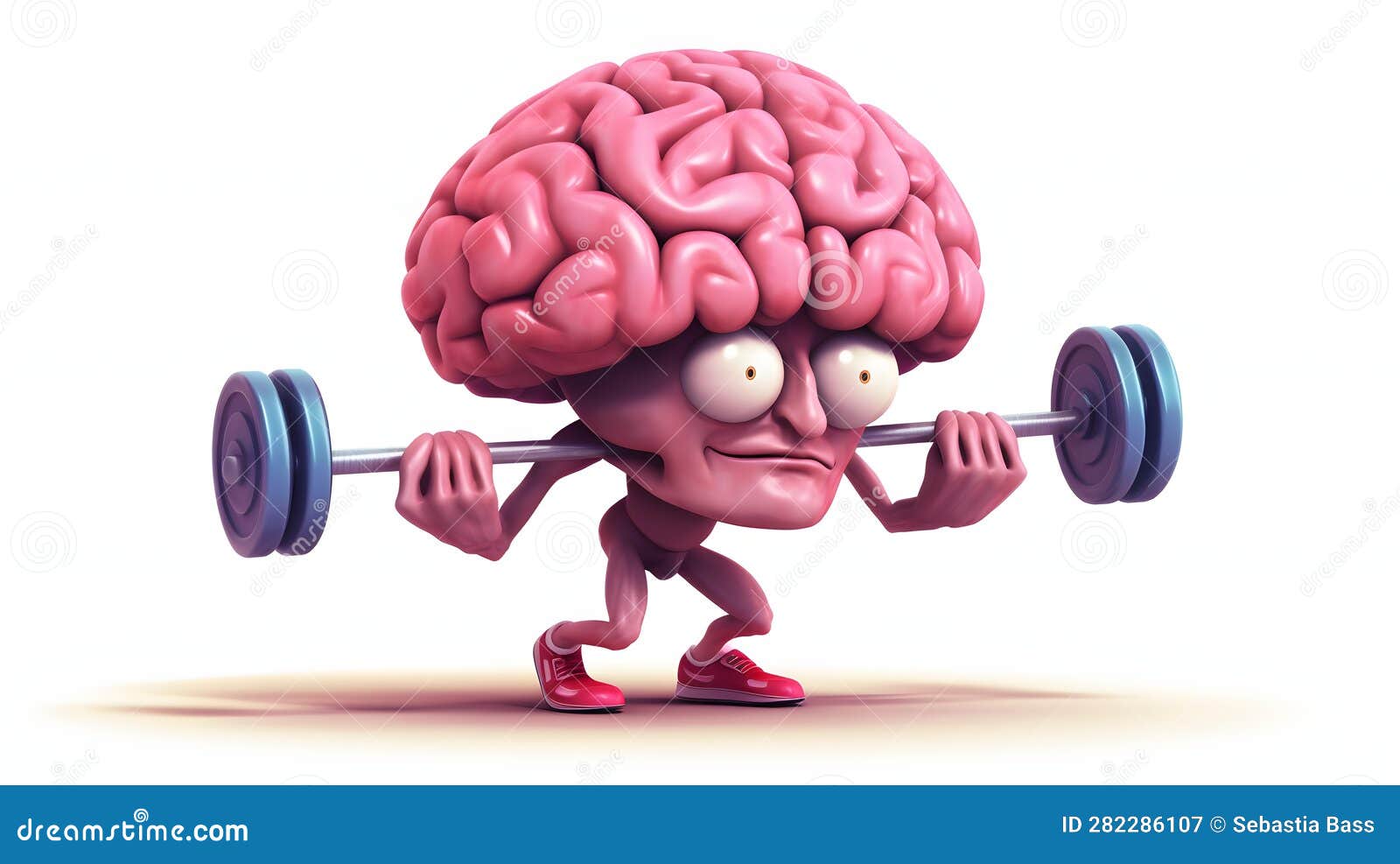 Isolated Cute Brain Cartoon Character Doing Exercises Stock ...