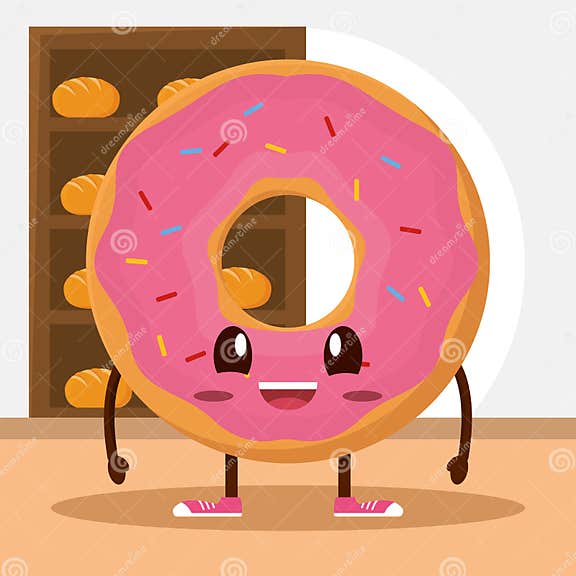 Isolated Cute Donut Bakery Product Character Vector Stock Illustration