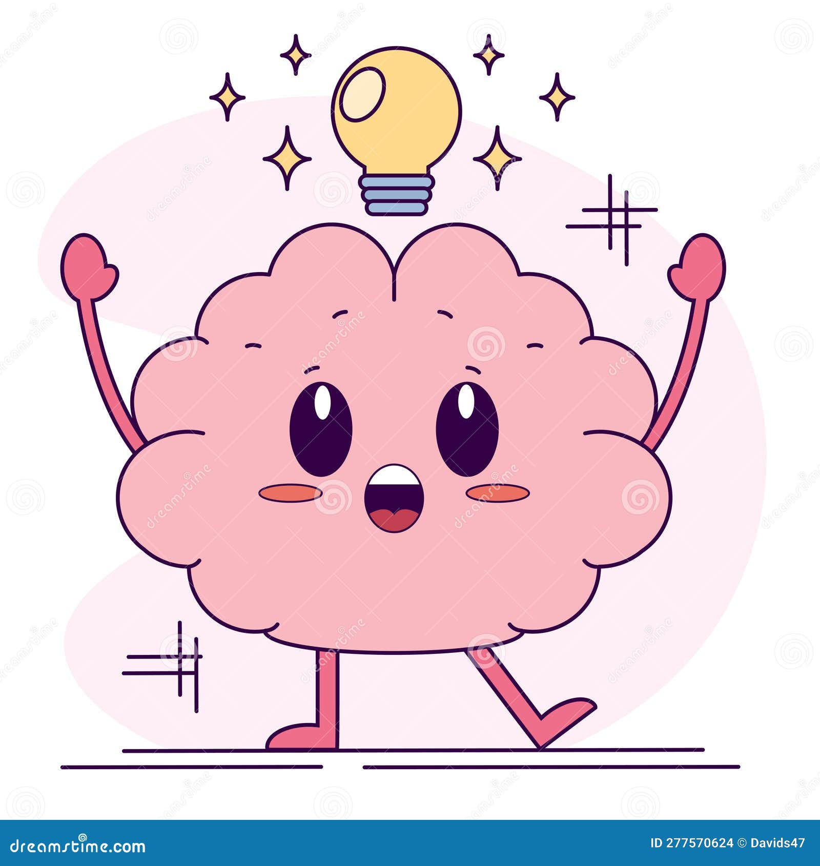 Isolated Cute Happy Brain Cartoon Character with an Idea Vector Stock ...