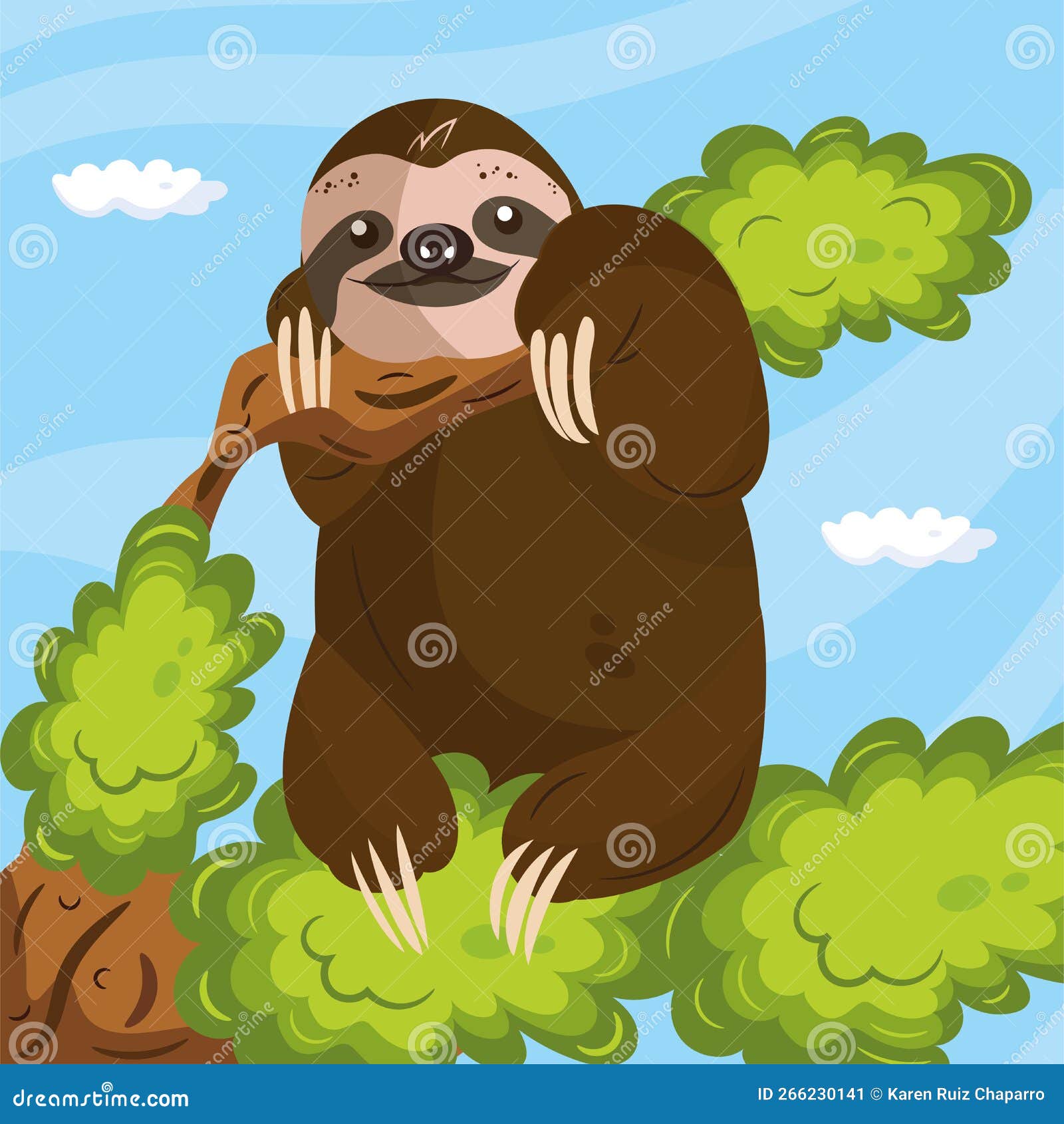 Isolated Cute Sloth Hanging on a Tree Vector Stock Illustration ...