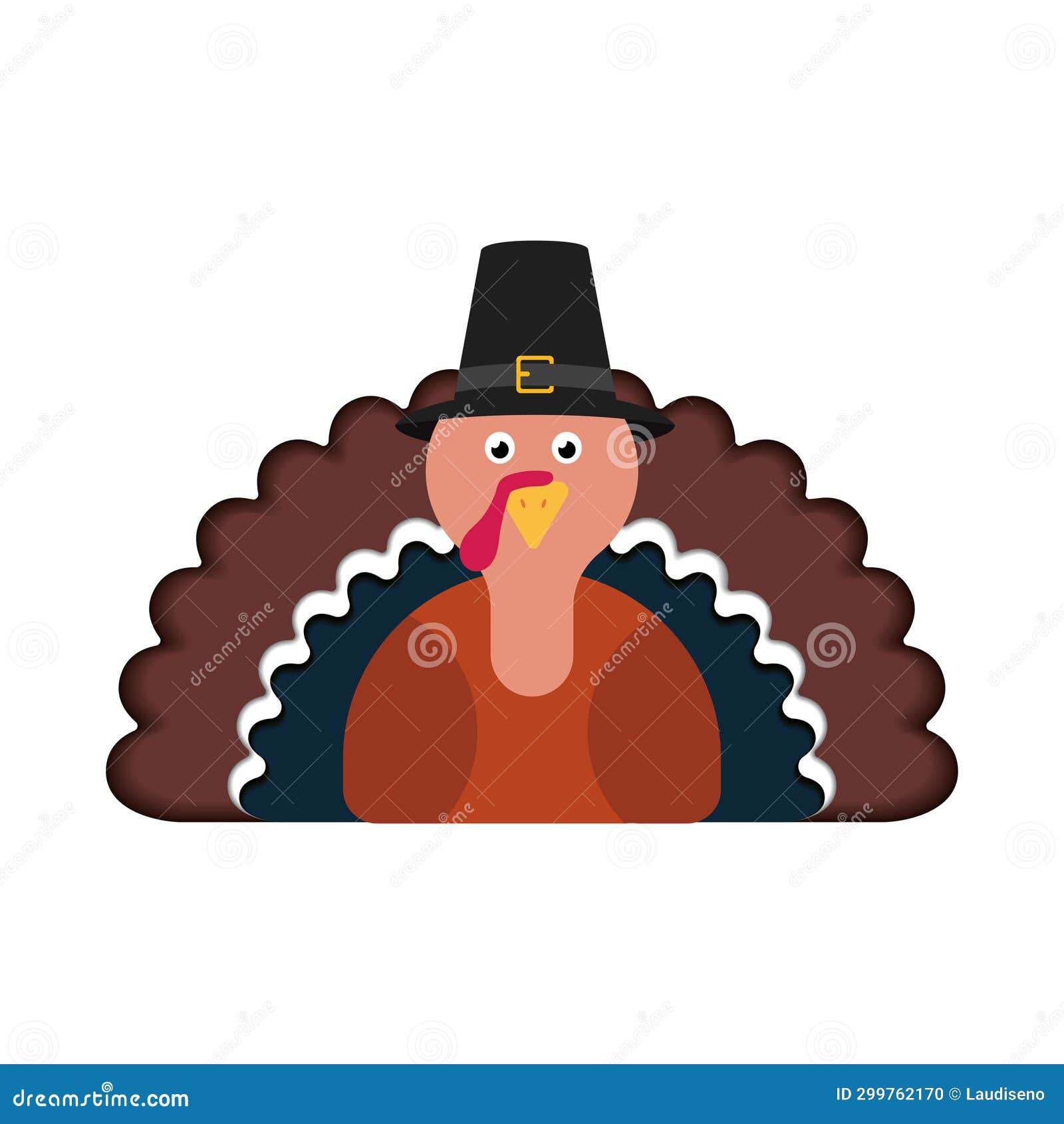 Isolated Cute Turkey Bird with Pilgrim Hat Vector Stock Illustration ...